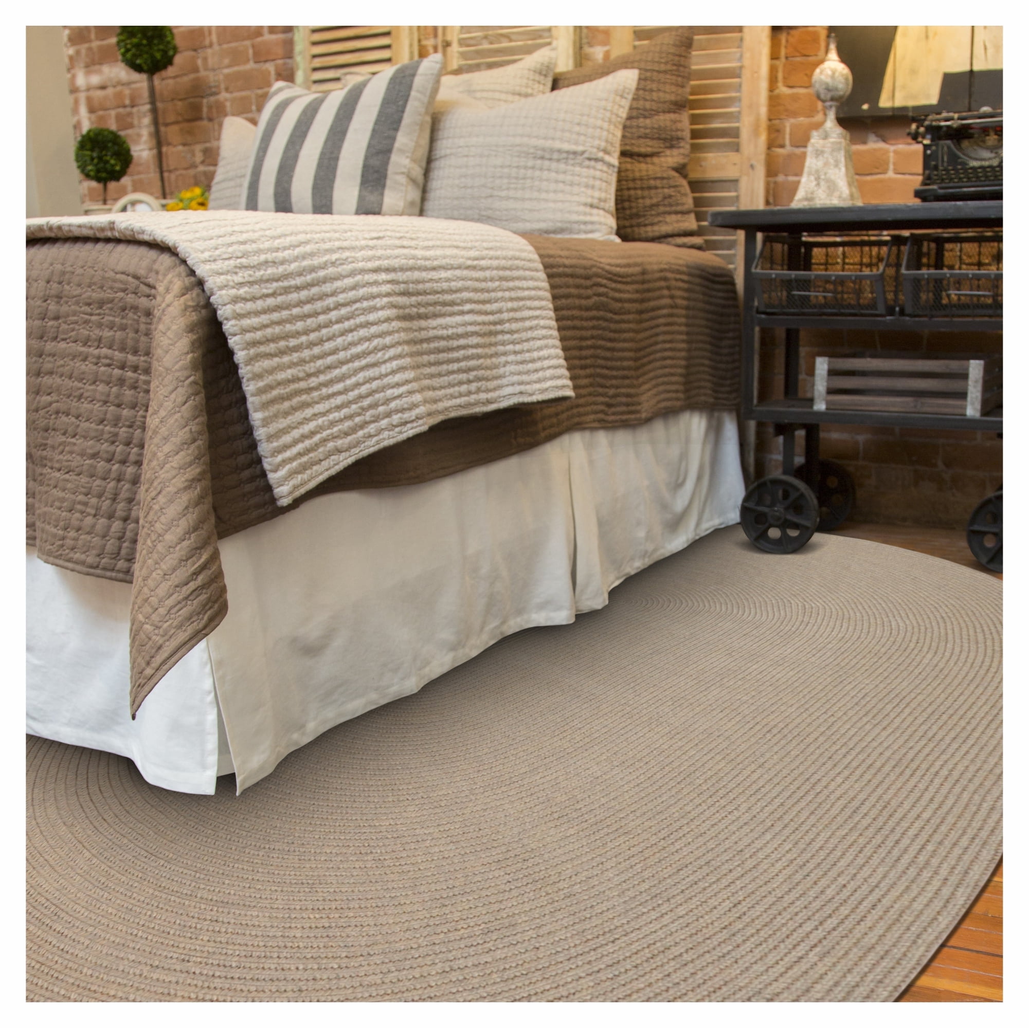 Homespice Biscuit Beige Braided Rug and Indoor Outdoor Rug, Large ...