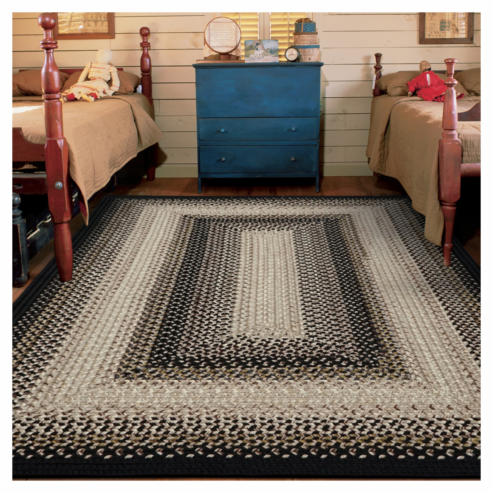 Homespice Black Mist 5x8' Black Braided Rug, Washable Dining Room Rug ...