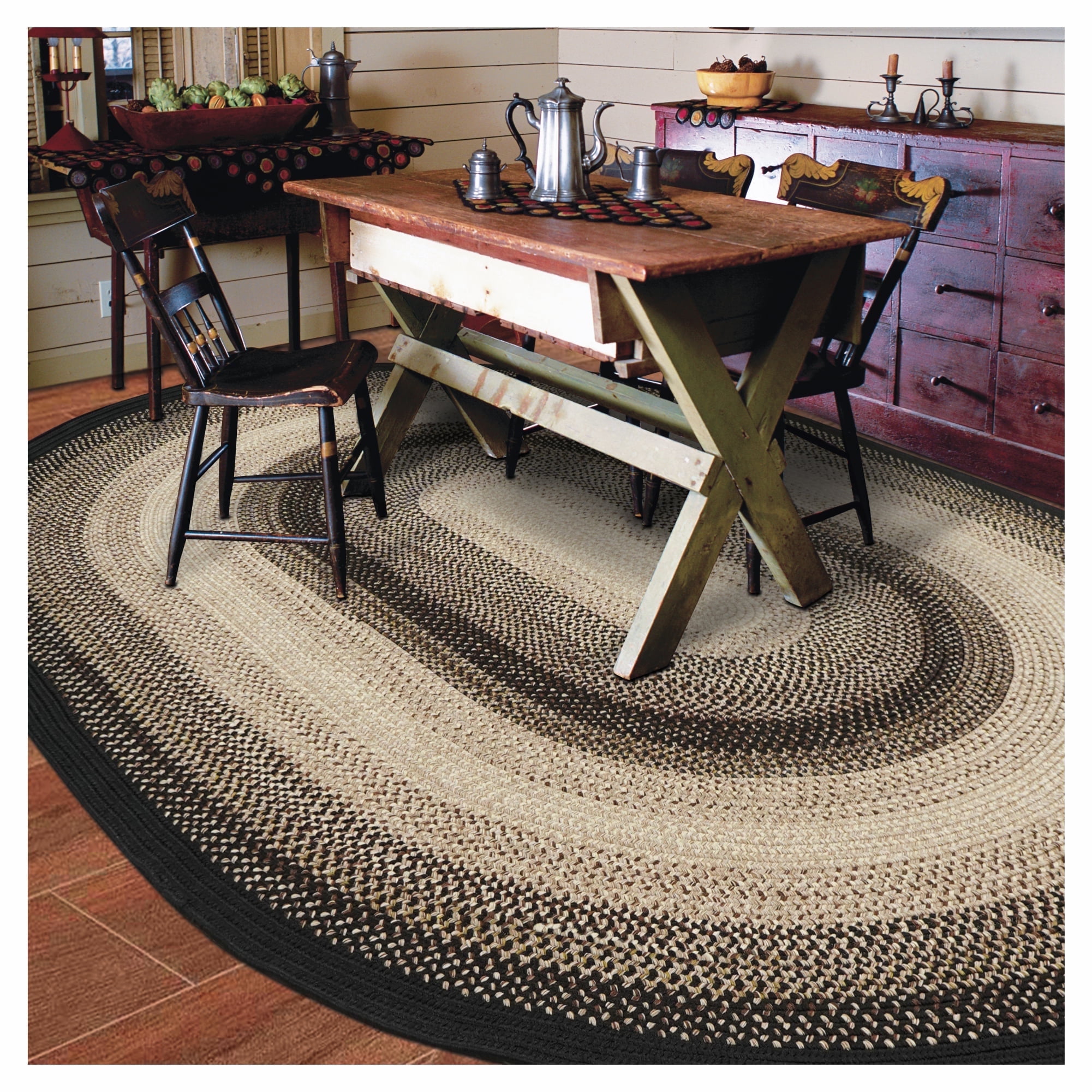 Homespice Black Mist Oval Braided Rug 4x6', Braided Brown and Black Rug ...