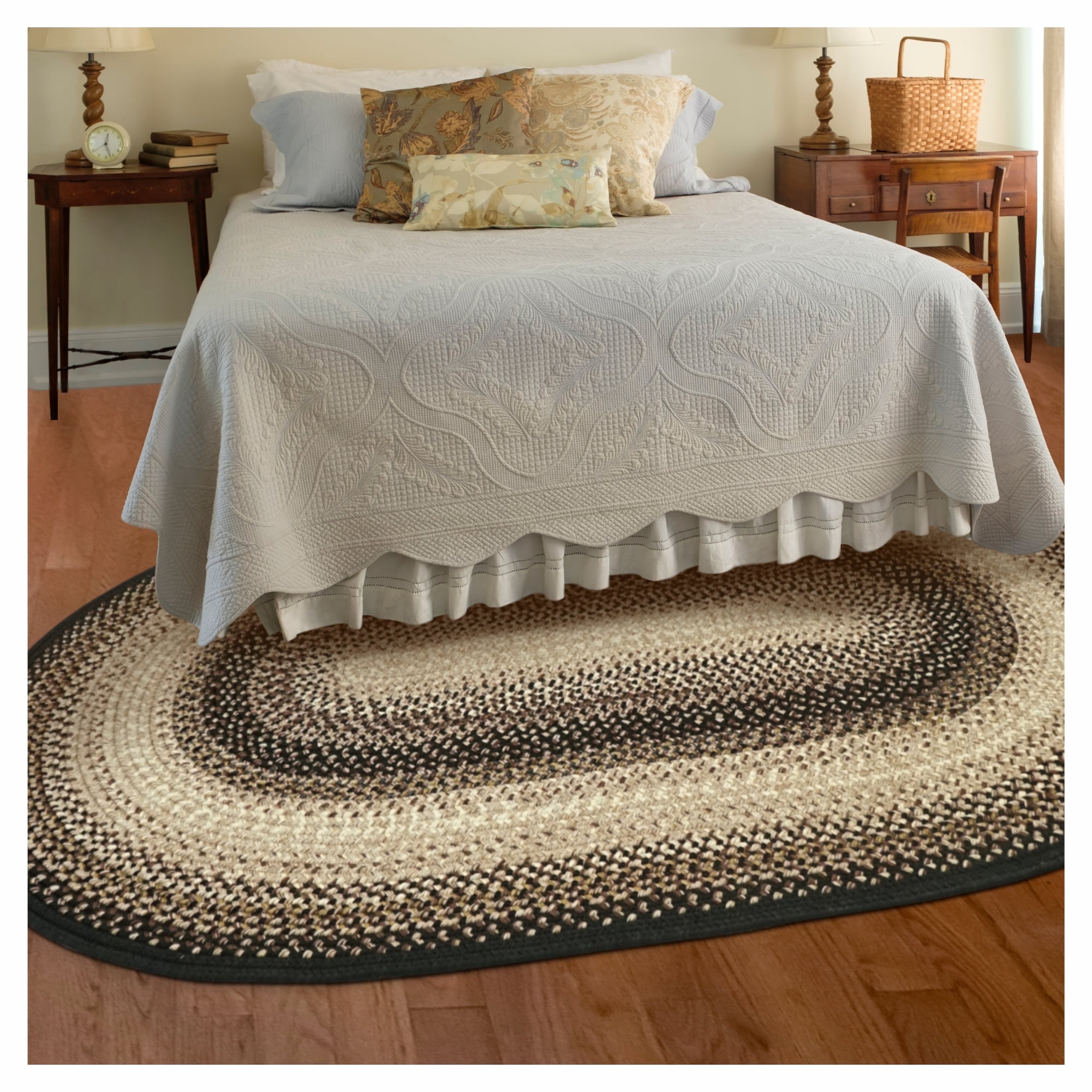 Homespice Black Mist Primitive Braided Rugs 5x8' Oval Black Braided Rug ...
