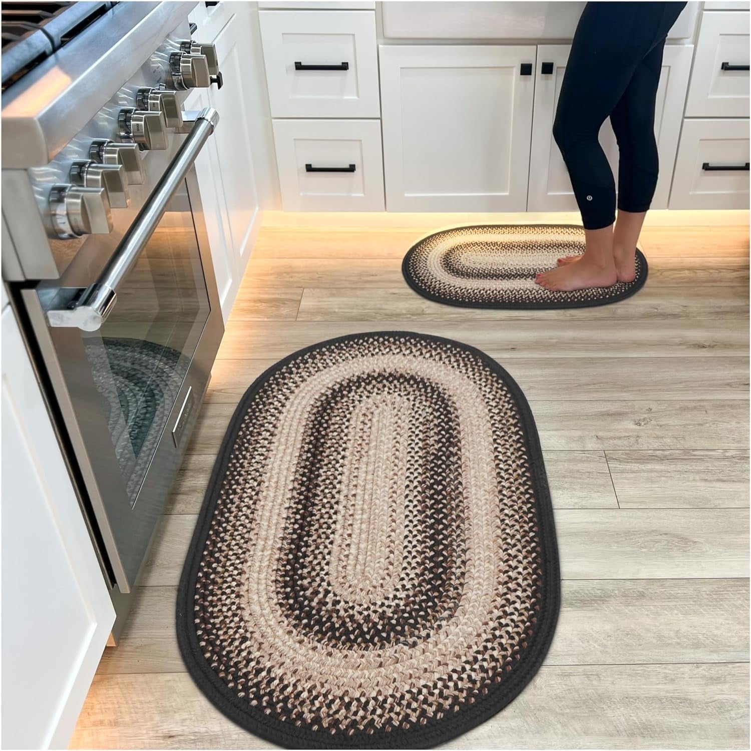 Homespice Black Mist Small Oval Braided Rugs, Perfect as a Beige and ...