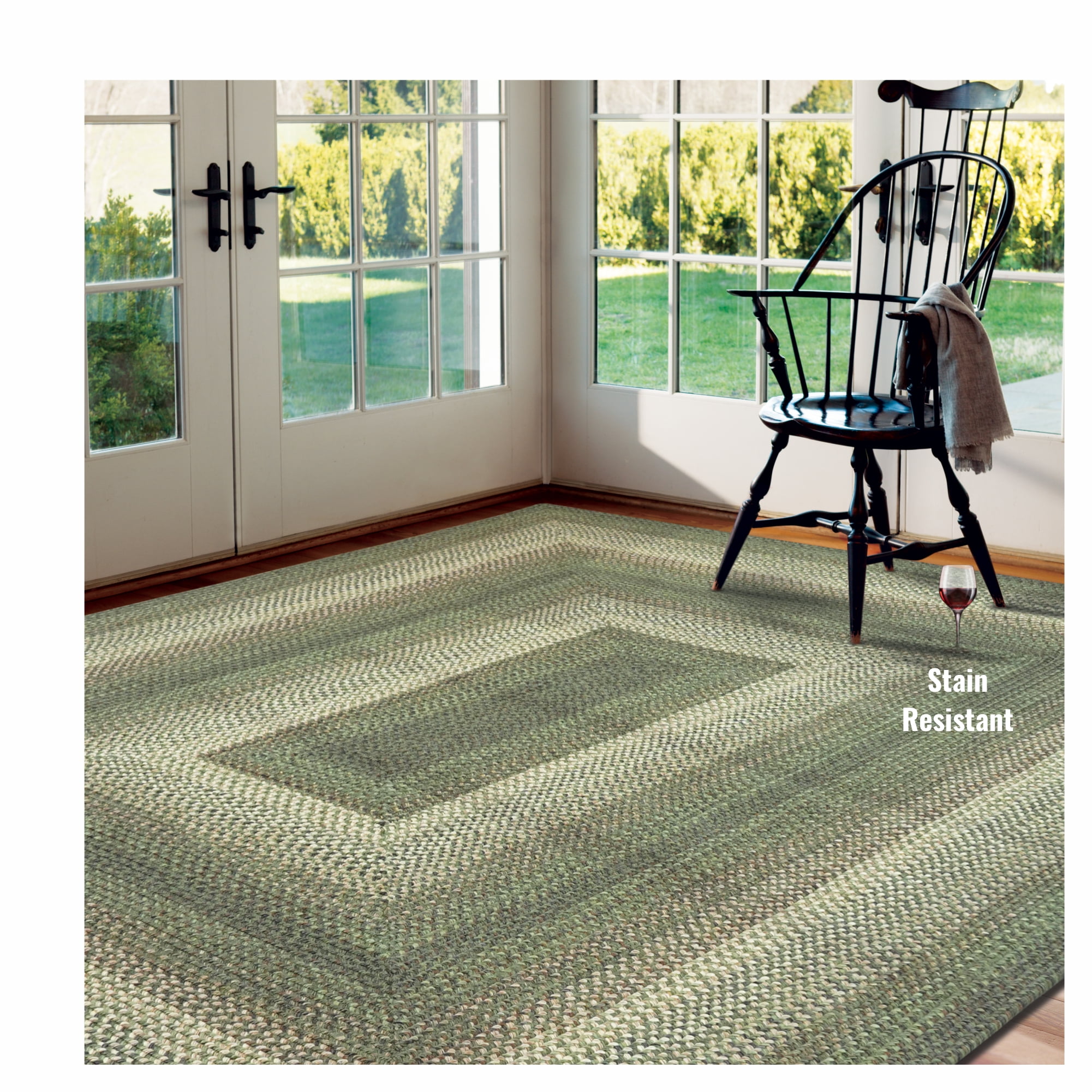 Homespice Cedar Ridge 8x10' Green Braided Rug, Washable Dining Room Rug ...