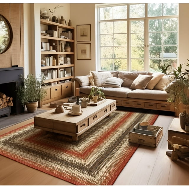 Homespice Chester Red Braided Rug 4x6' Rectangular Country Style Rugs ...