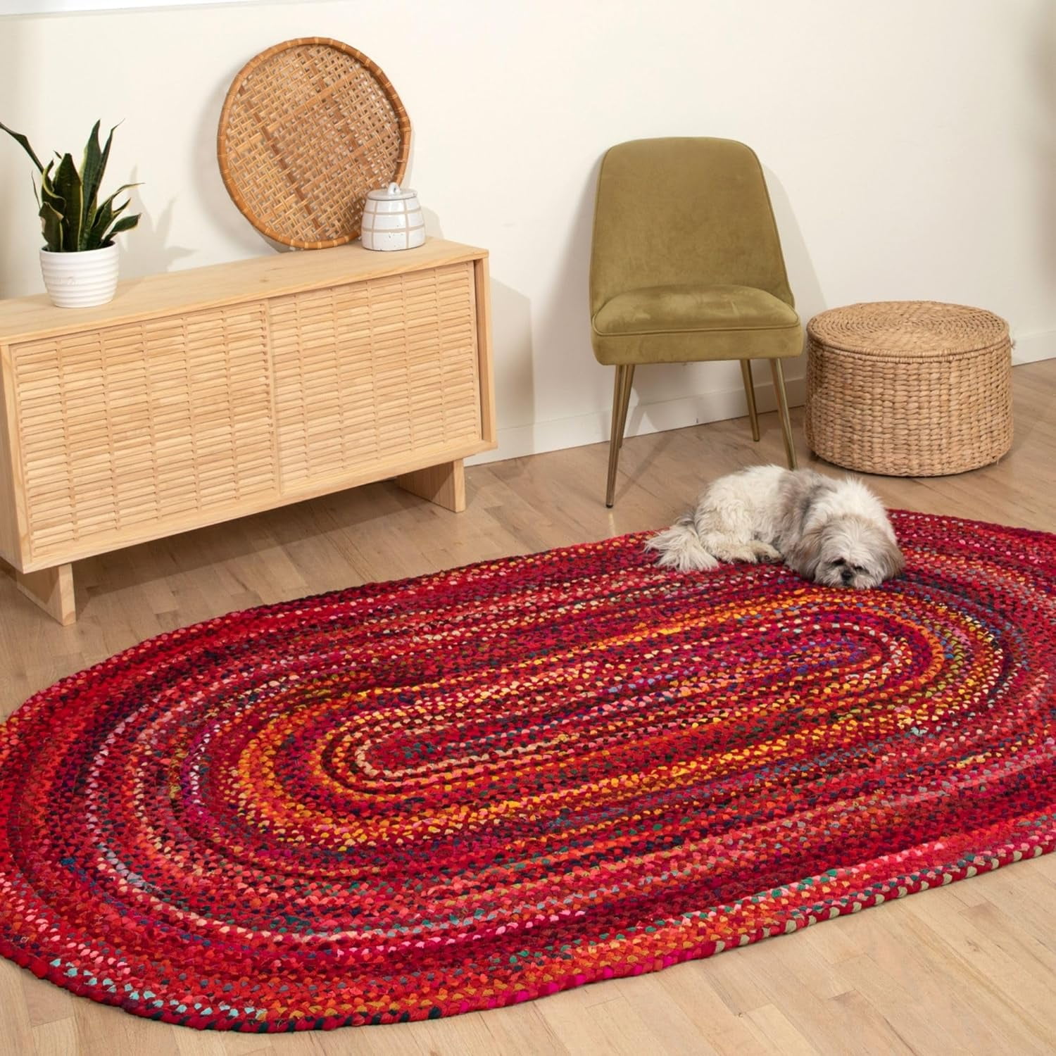 Homespice Chindi Red Oval Braided Rug and Funky Indoor Braided Rugs 5x7 ...