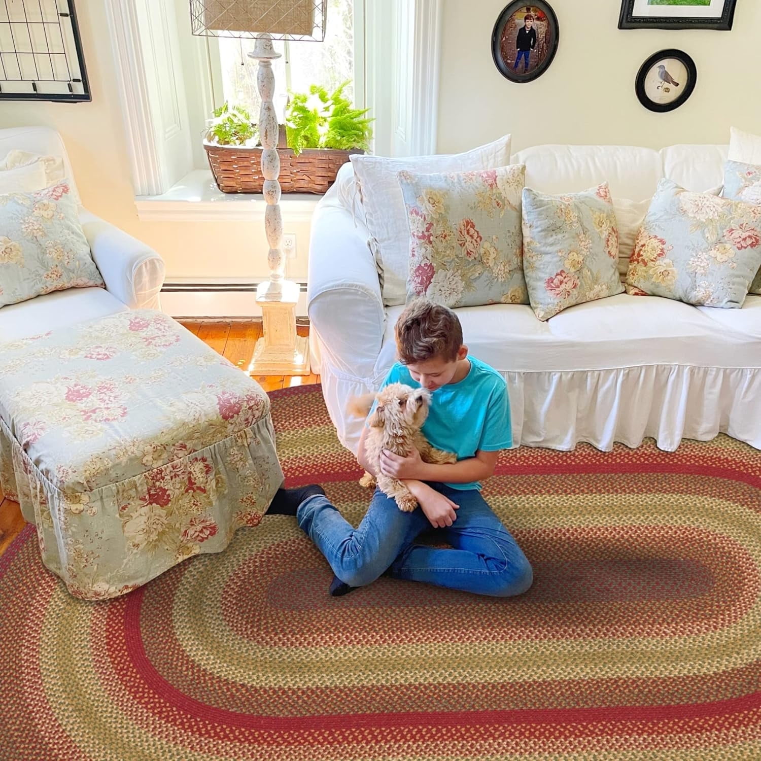 Homespice Cider Barn Jute Red Braided 6x9 Oval Rug for Living Room ...