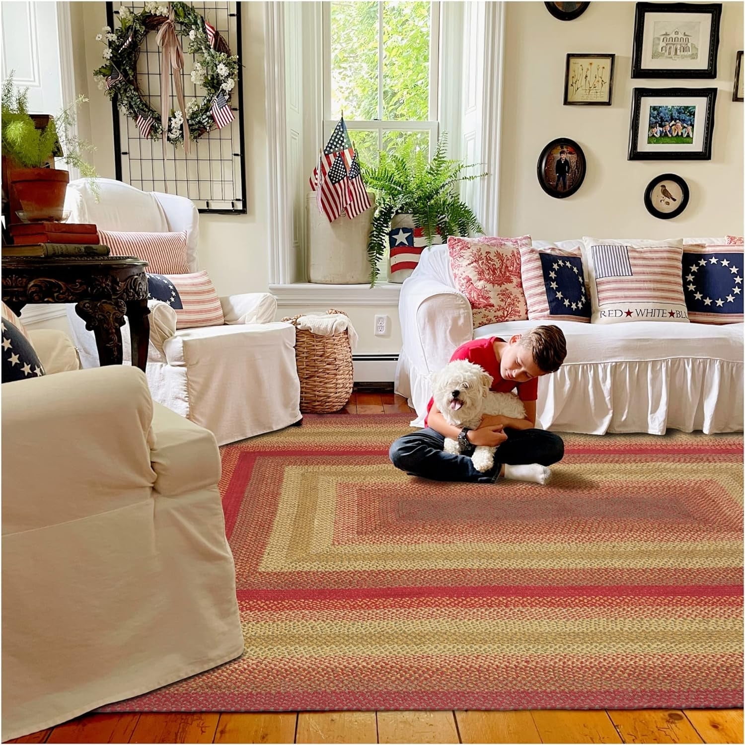 Homespice Cider Barn Jute Red Braided 6x9 Rug for Living Room, Bedroom ...