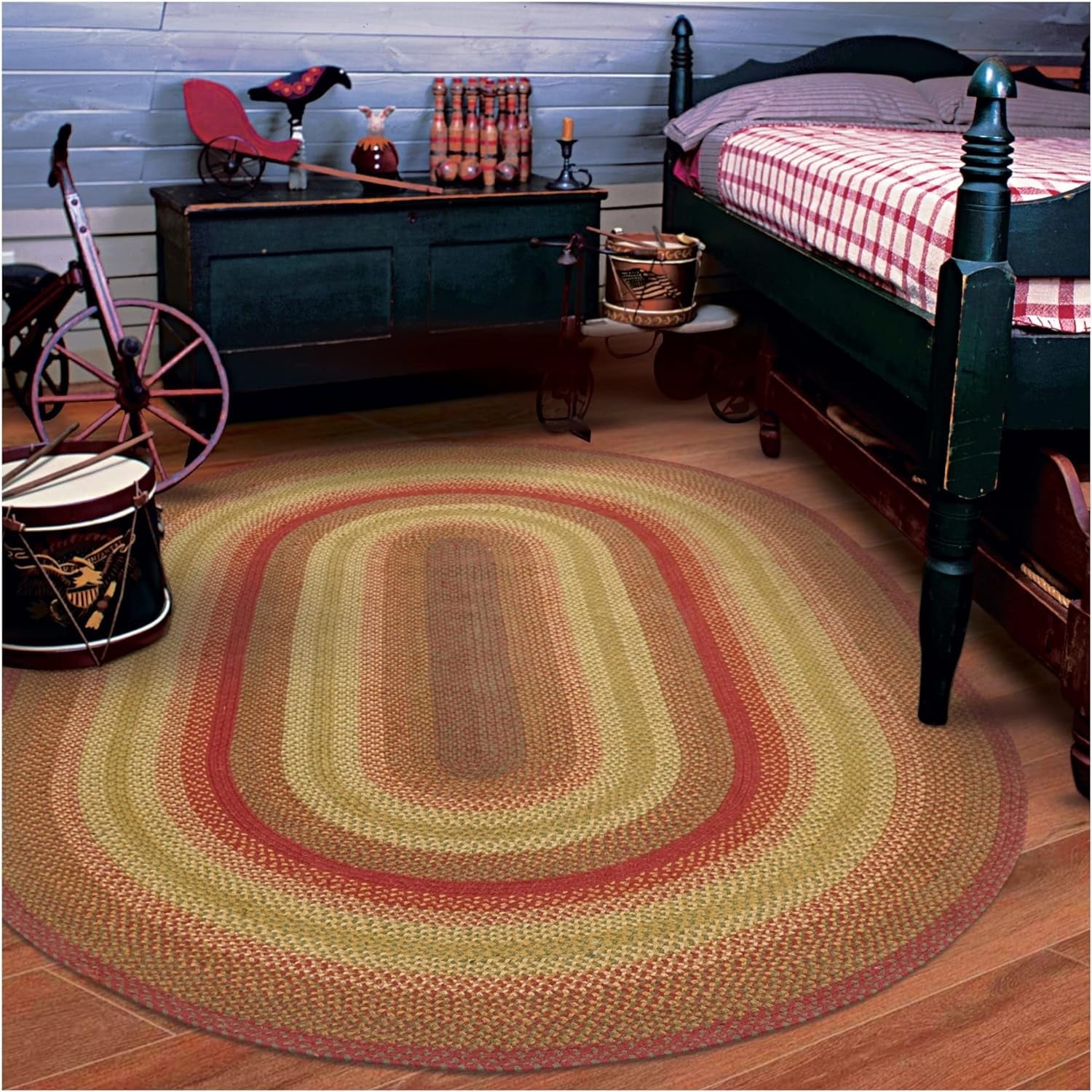 Homespice Cider Barn Jute Red Braided 8x10’ Oval Rug for Living Room ...