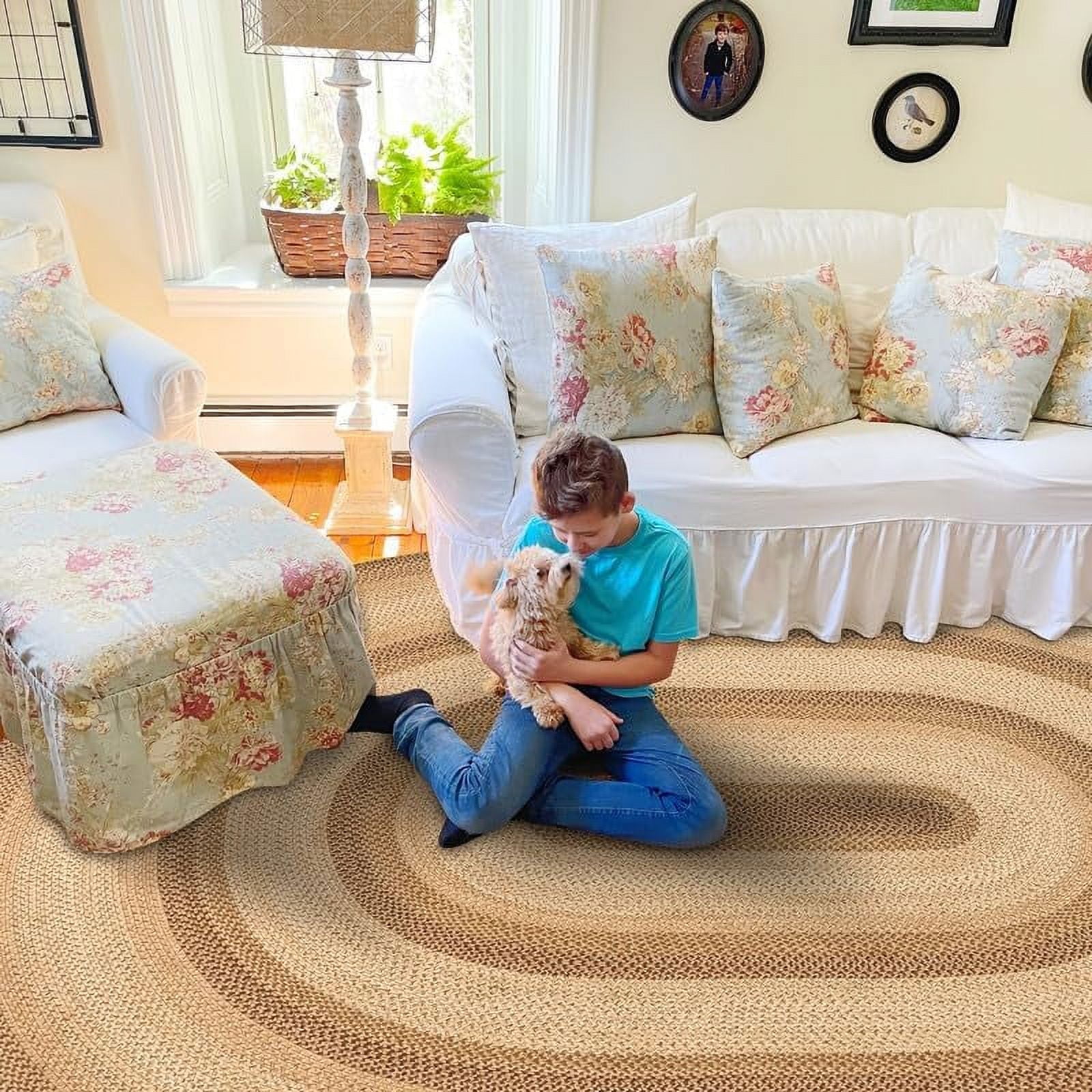 Homespice Cookie Dough Oval Rugs 6x9', Durable Farmhouse Rugs for ...