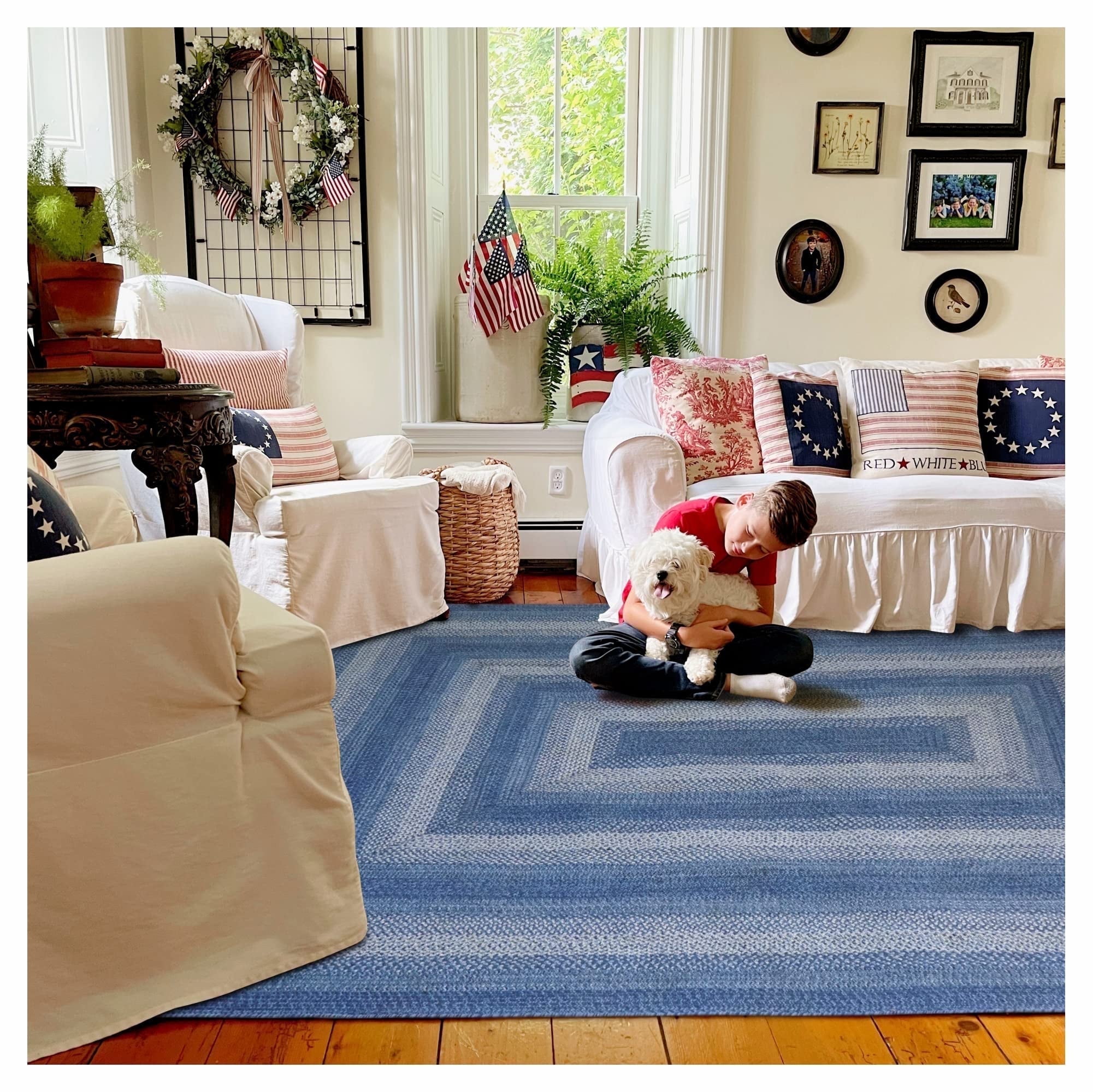 Homespice Denim Blue Jute Braided Rug 5x8' for Living Room, Bedroom Rug ...