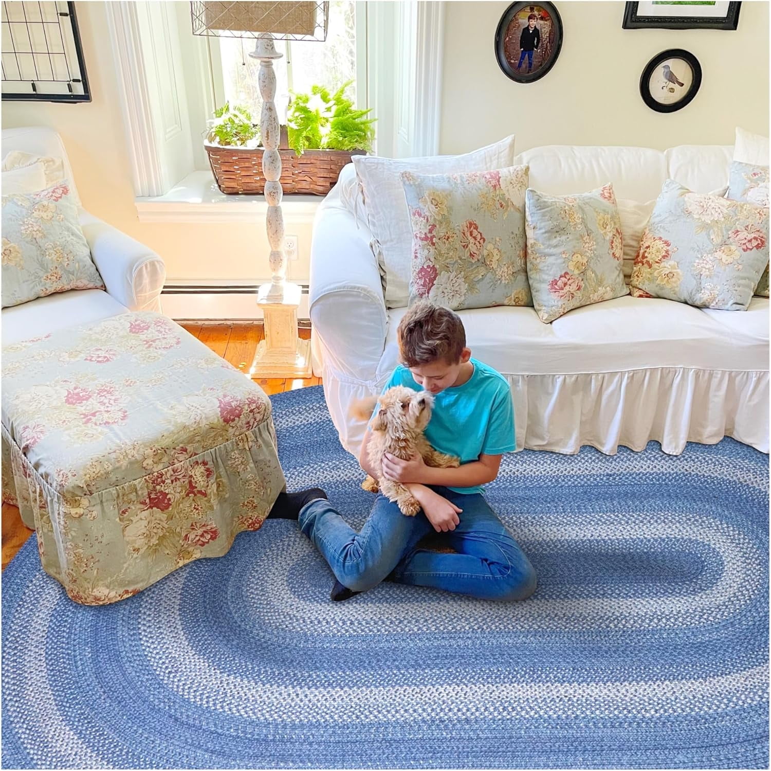 Homespice 4x6' Denim Jute Blue Braided Rug for Living, Dining Room ...