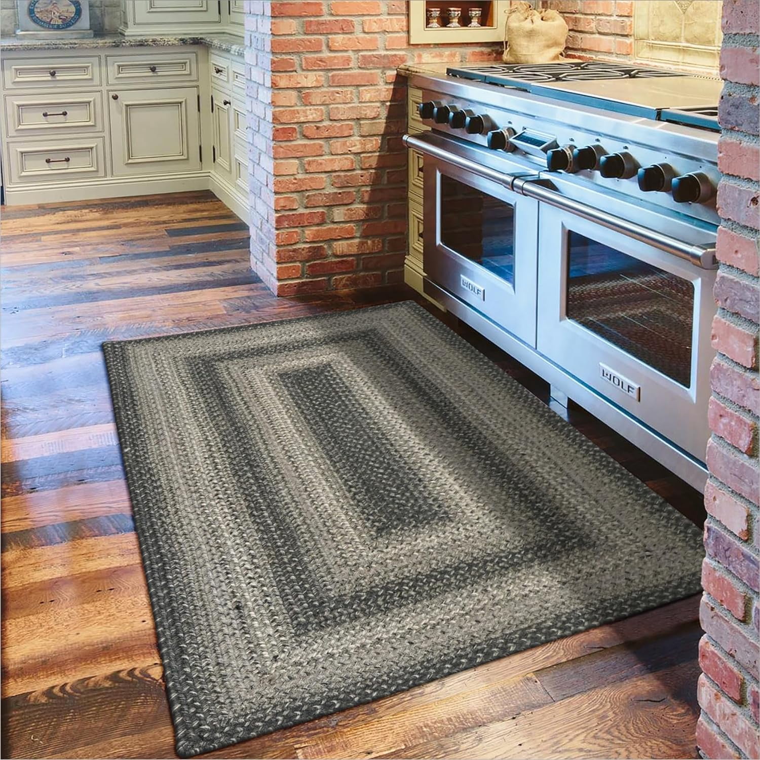 Homespice Flint Hill Gray Rectangular Braided Rugs 2x6' Small Bathroom ...