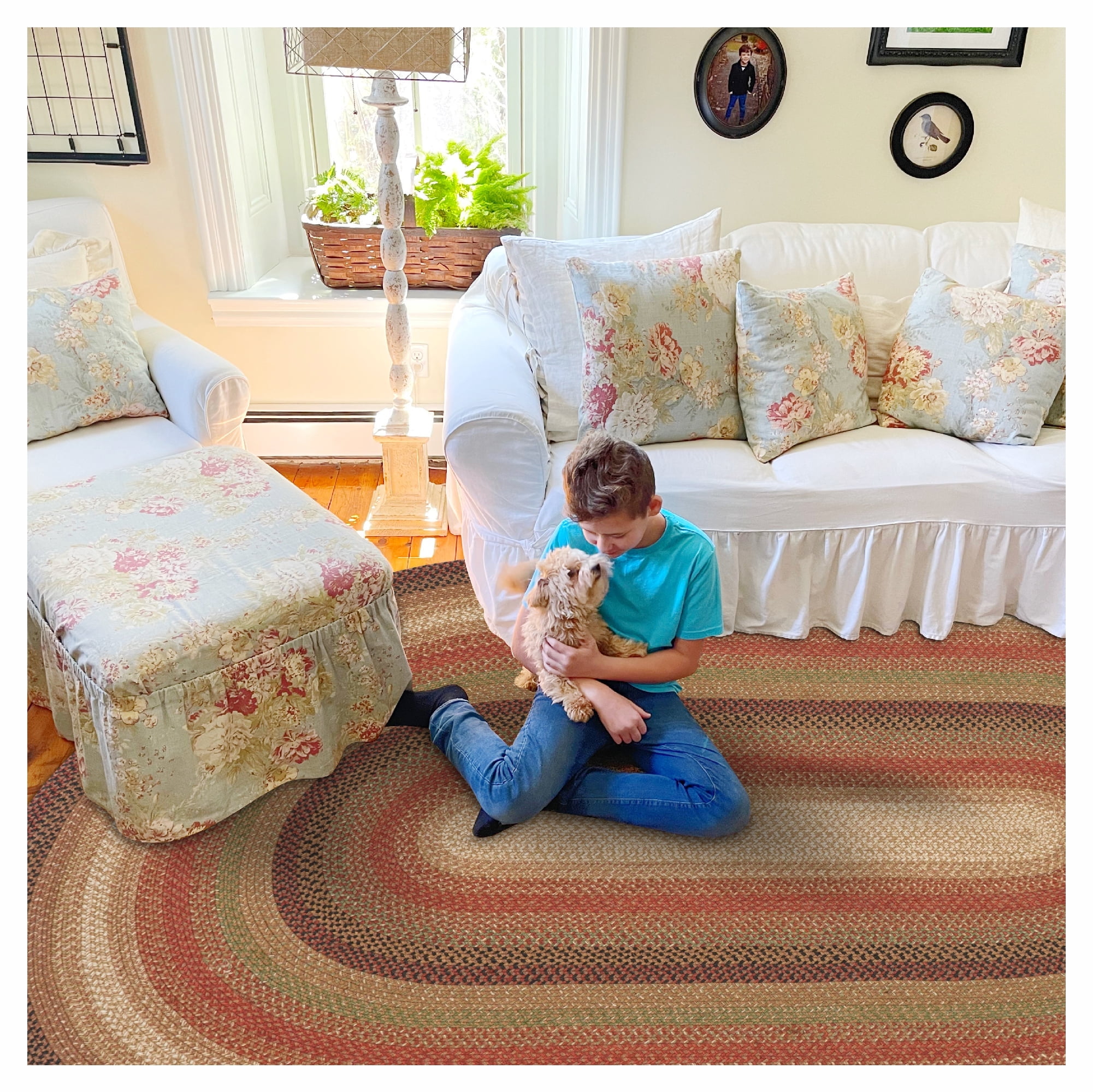 Homespice Gingerbread Jute Brown Braided Rugs 5x8' Oval for Living Room ...