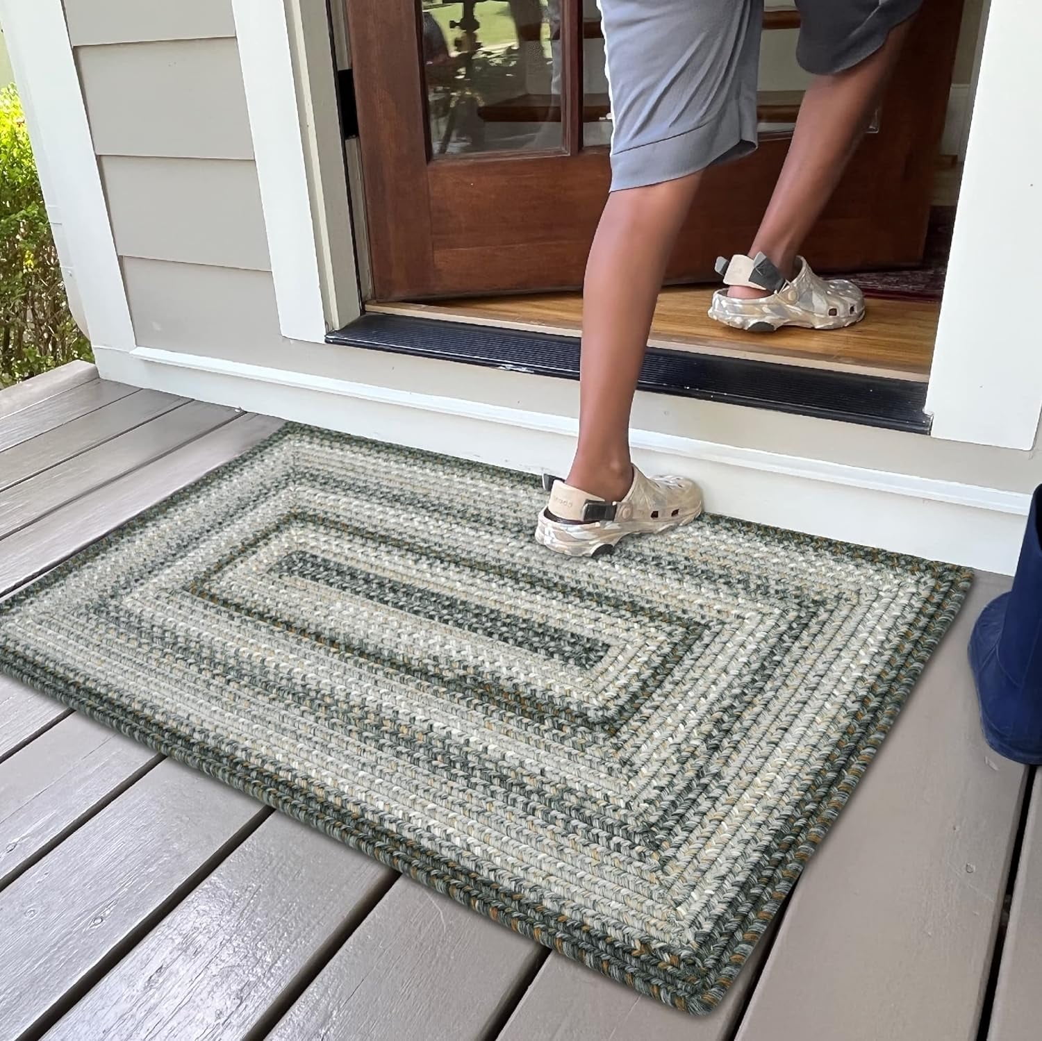 Homespice Graphite Outdoor Front Porch Rug 20x30 White and Gray Rug an ...