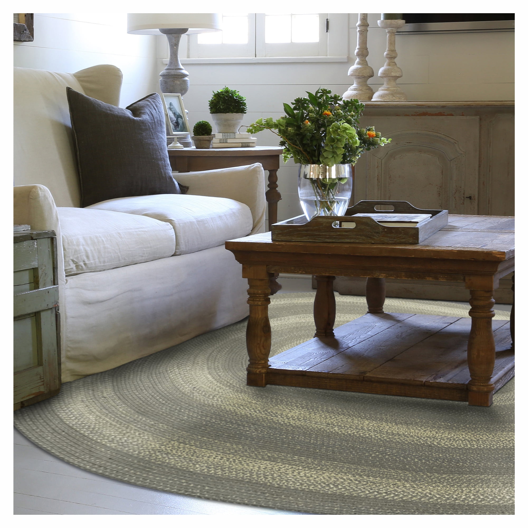 Homespice Grey Cloud Jute Gray 8x10' Braided Oval Area Rugs for Living ...