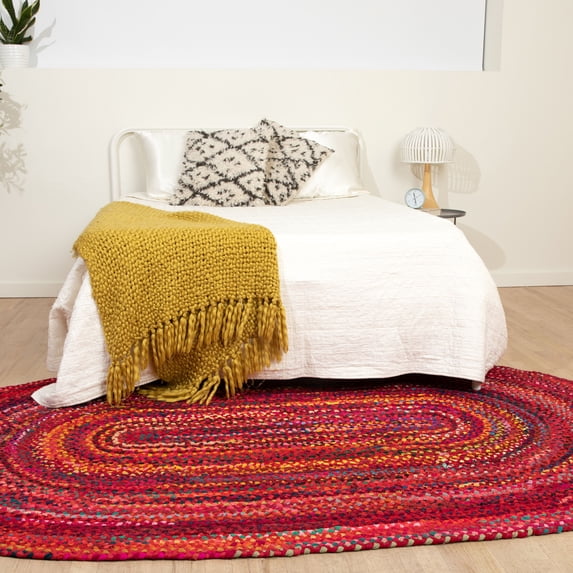 Home Spice Handmade Oval Braided Red Cotton Chindi Rug 6x9, Soft ...