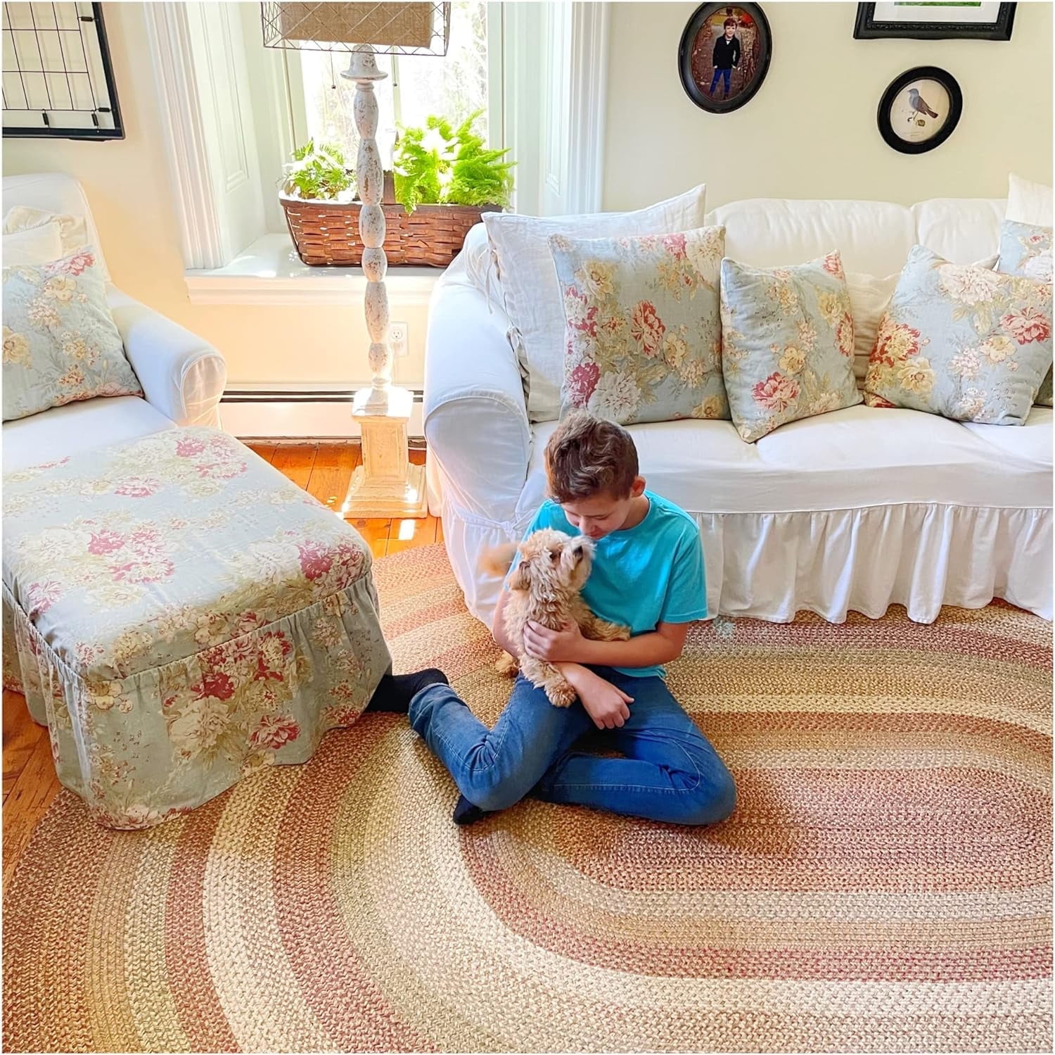 Homespice Harvest Jute Braided Area Rug, 5' x 8' Oval Beige - Tan - Red ...