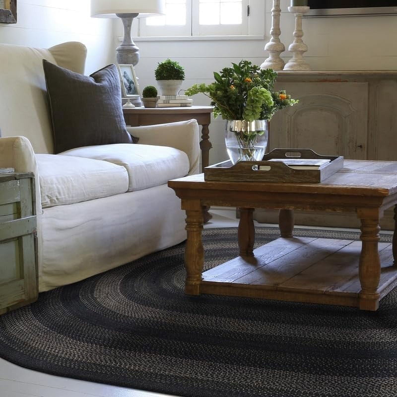 Homespice Jet Black Oval Rugs 8x10' - Large Black Area Rugs for Living ...