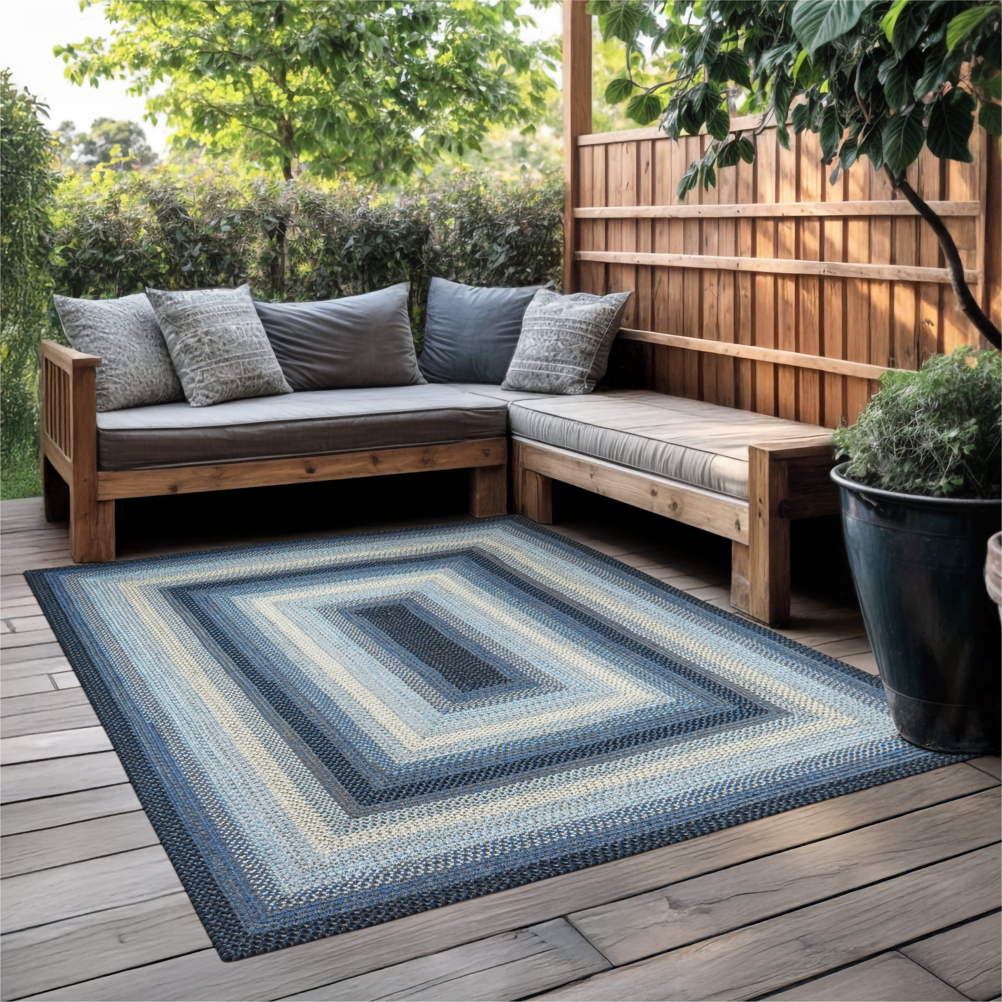 Homespice Juniper Blue and White Braided Rug 4x6', Country Braided Rug ...