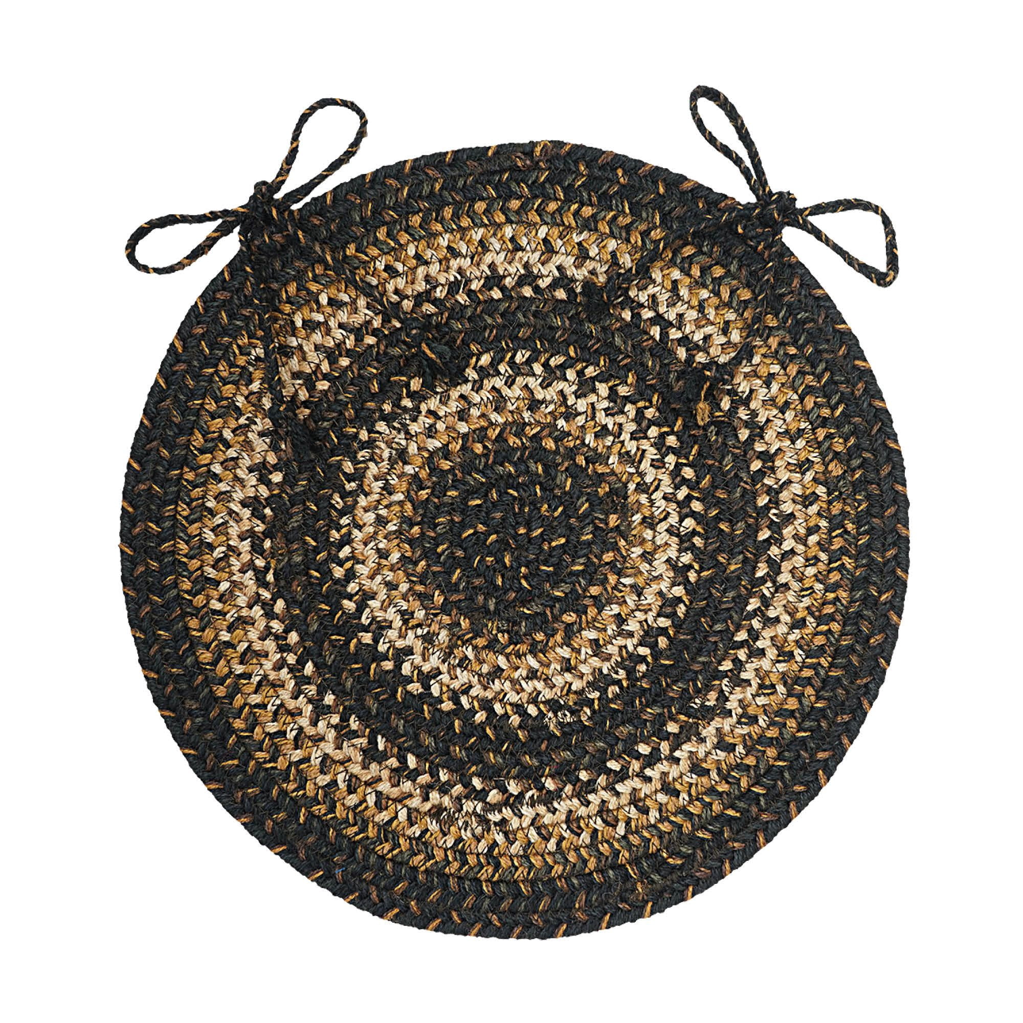 Homespice Kilimanjaro 15in Round ( Set Of 2 ) Jute Braided Black Chair ...