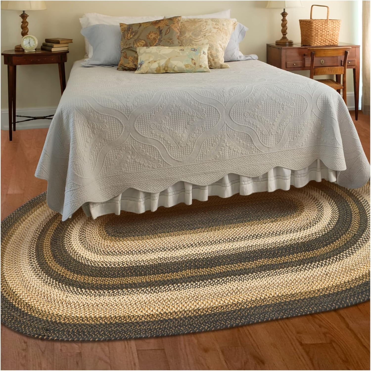 Homespice Jute Natural Large 8x10' Black Braided Oval Area Rug ...