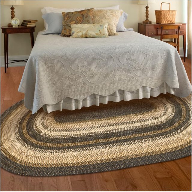 Homespice Jute Natural Large 8x10' Black Braided Oval Area Rug ...