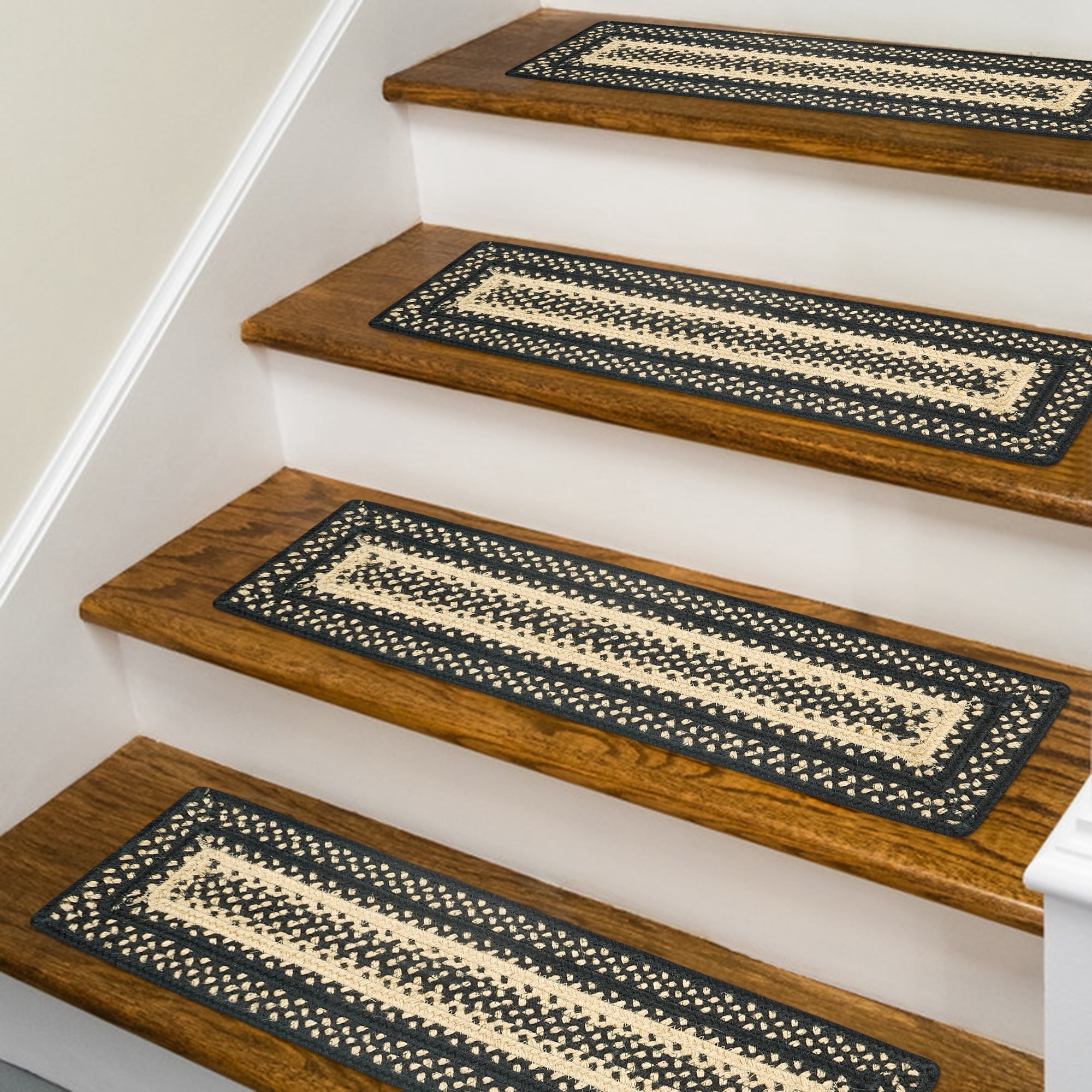 Homespice Manchester Premium Jute Braided Stair Tread 8" x 28" (Set of ...