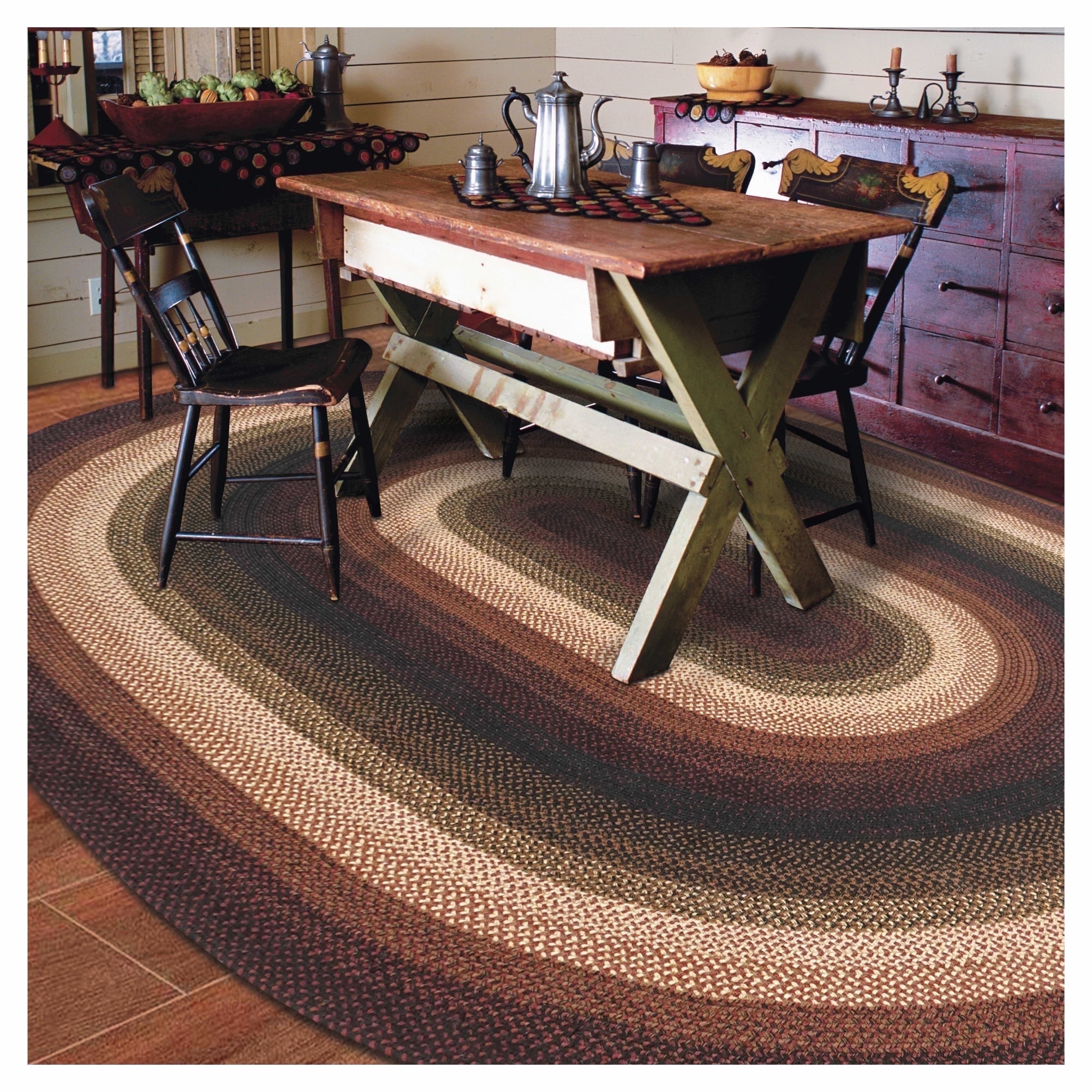 Homespice Prescott Jute Black Braided Rugs 5x8' Oval for Living Room ...