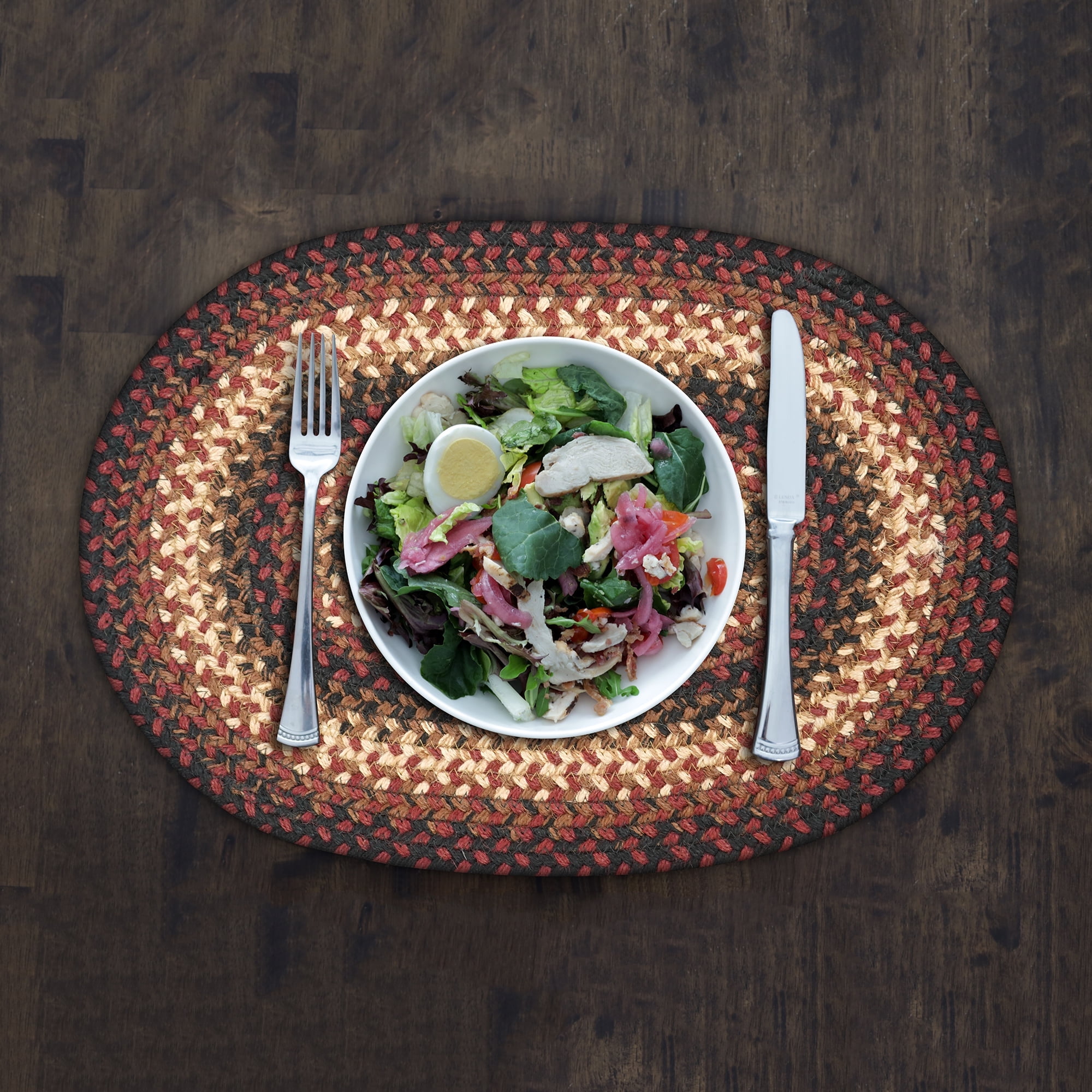 Homespice Prescott Jute Braided Vintage Placemat 13" x 19" Oval ( Pack ...