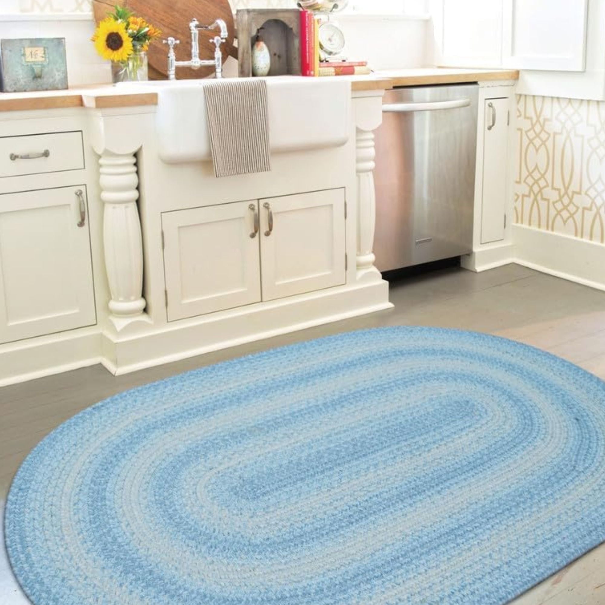 Homespice Sky Blue Oval Country Rug 27x45, Perfect Small Braided Rug ...
