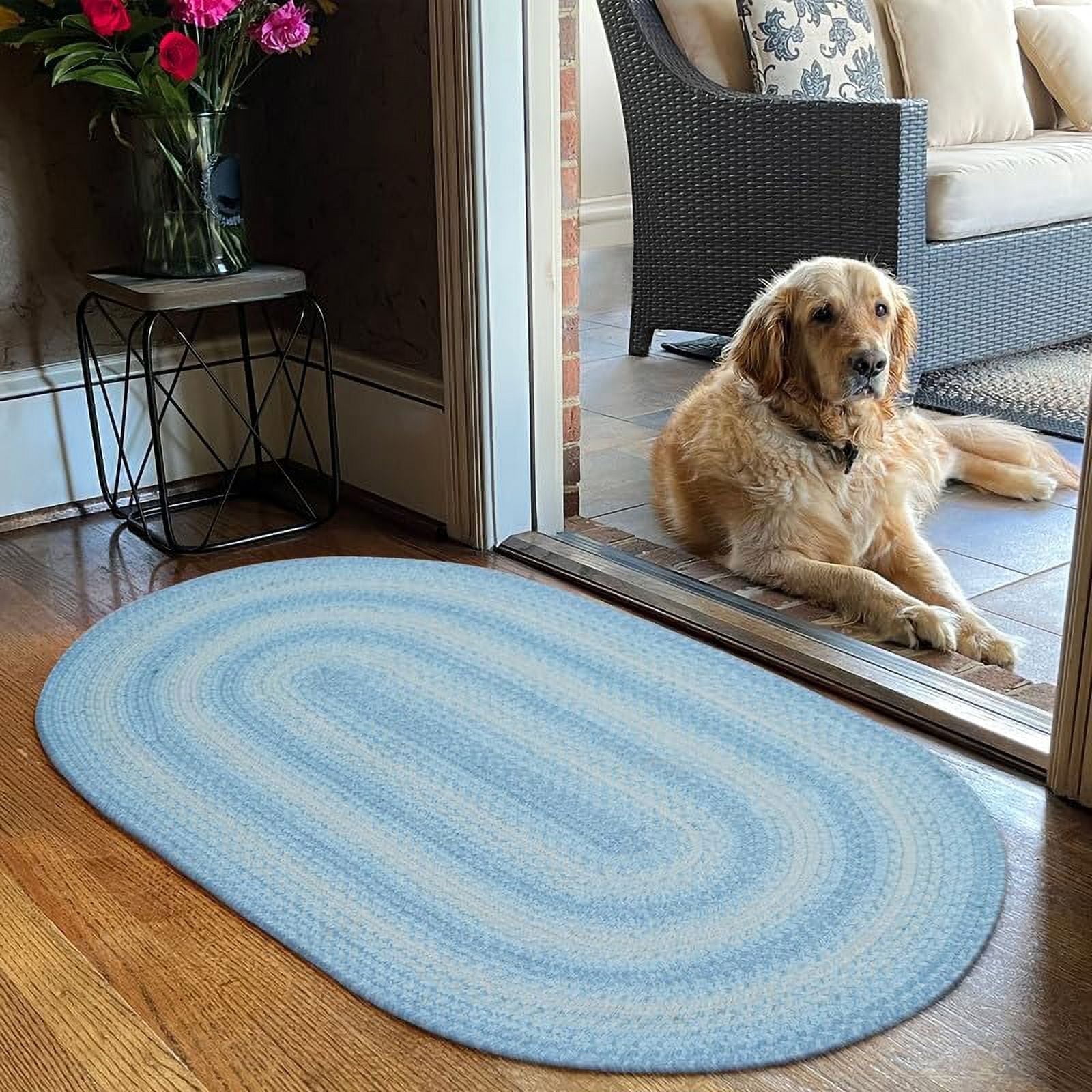 Homespice Sky Blue Small Oval Braided Rug 20x30 - Ideal Rustic Kitchen ...