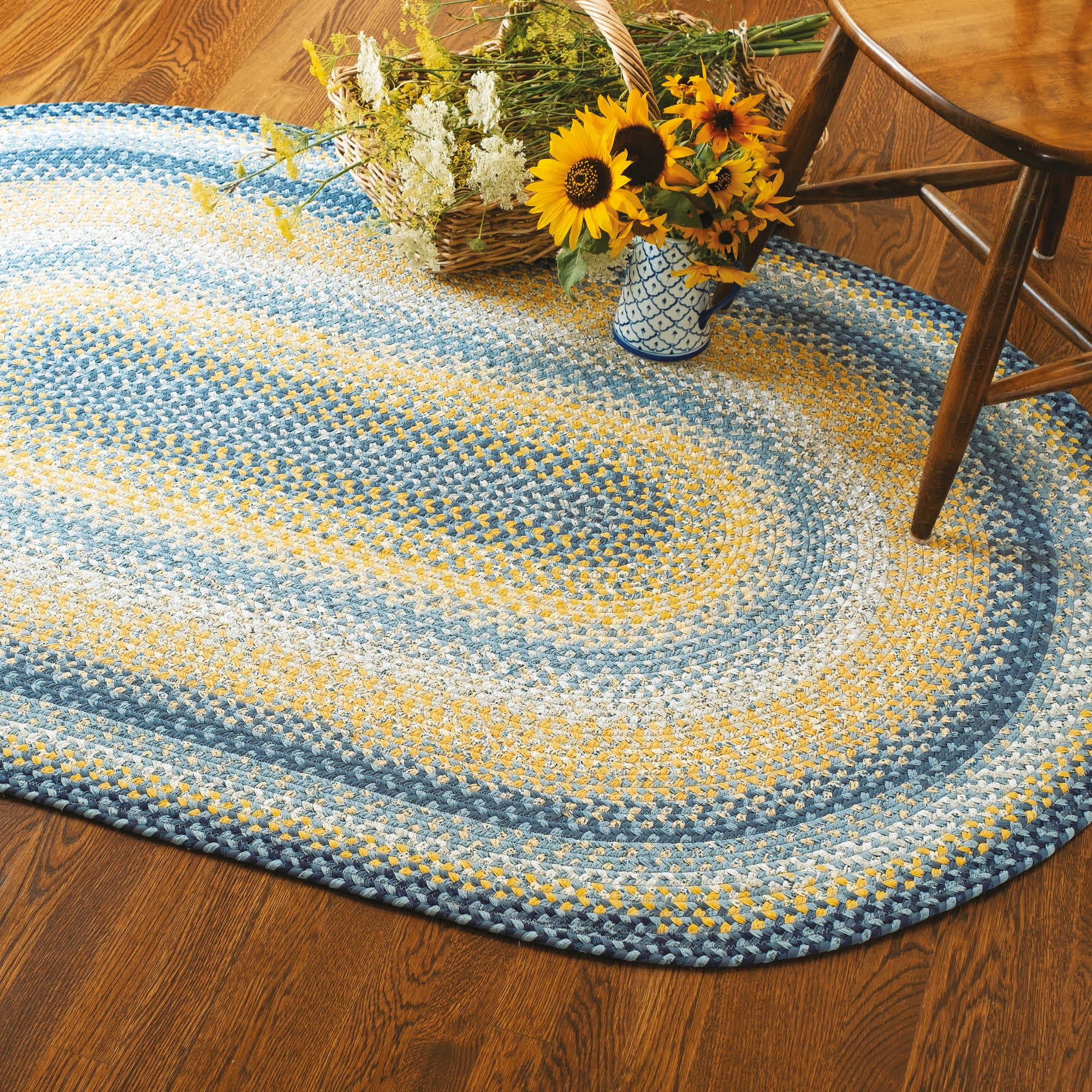 Homespice - Sunflowers Luxury Braided Rugs, a Luxury Blue and Yellow ...
