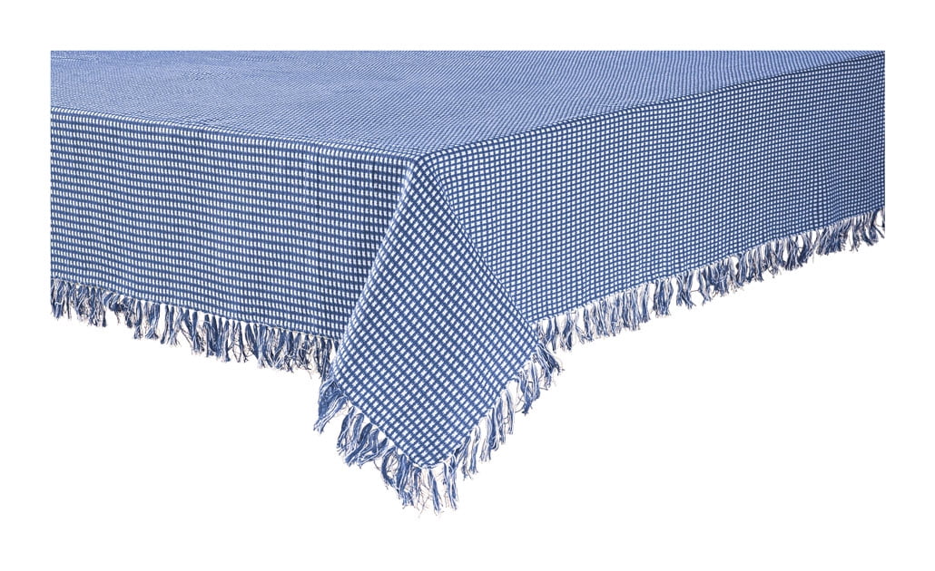 Homespun Check 100% Cotton Woven Fringed Tablecloth 60"X102", Marine ...