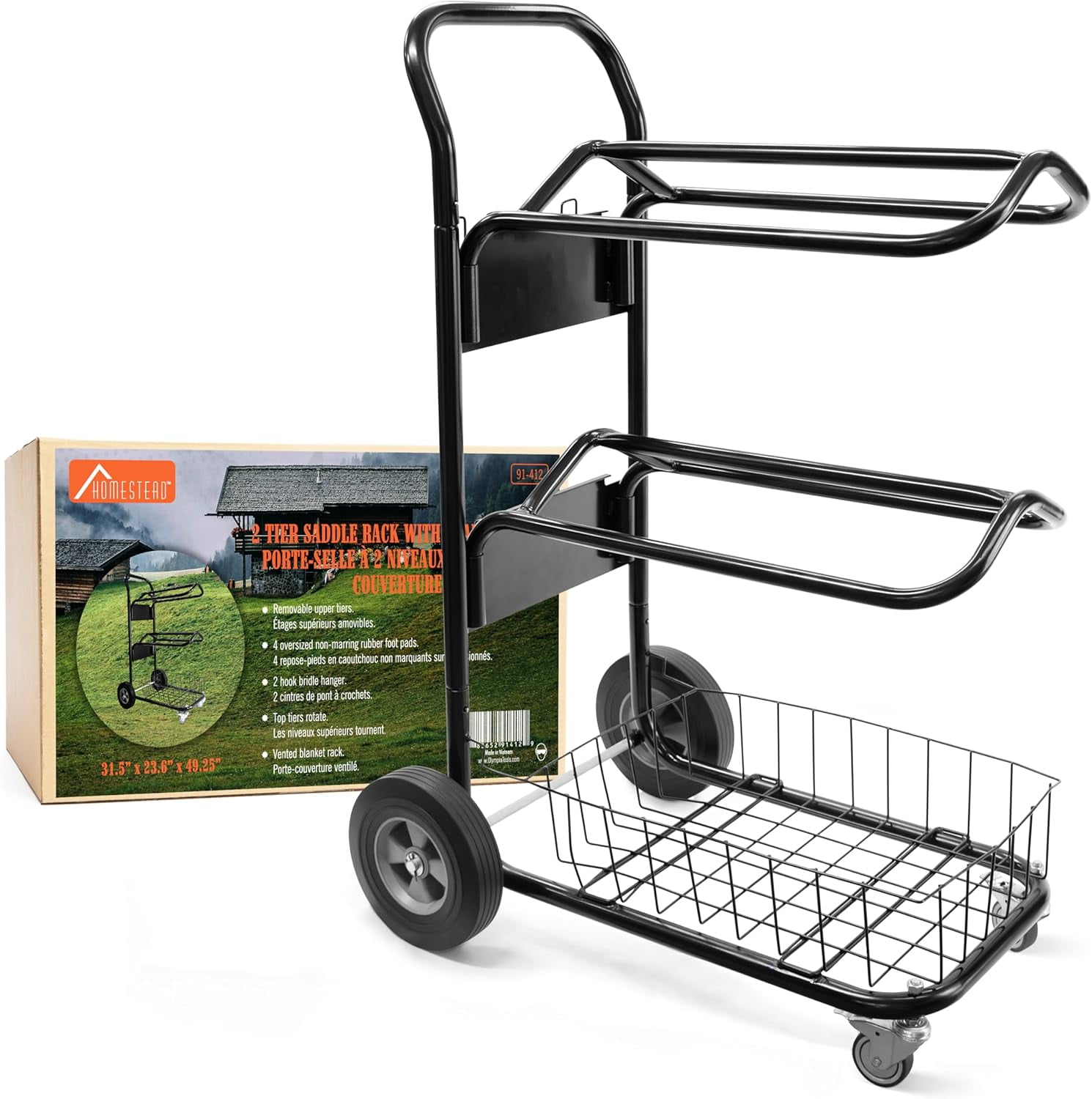 Homestead 220 Lbs Rolling Rack Cart with Basket – Heavy Duty Stand for ...