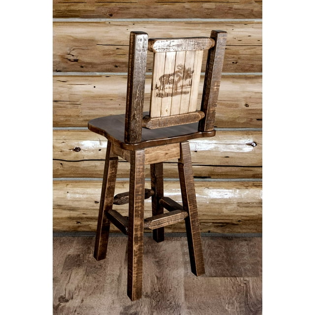 Homestead Collection Barstool w/ Back & Swivel w/ Laser Engraved Moose ...