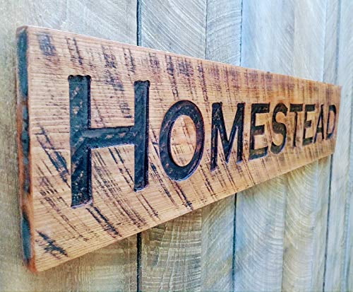 Homestead Sign Stained - Carved in a 48”x10” Solid Wood Board | Rustic ...