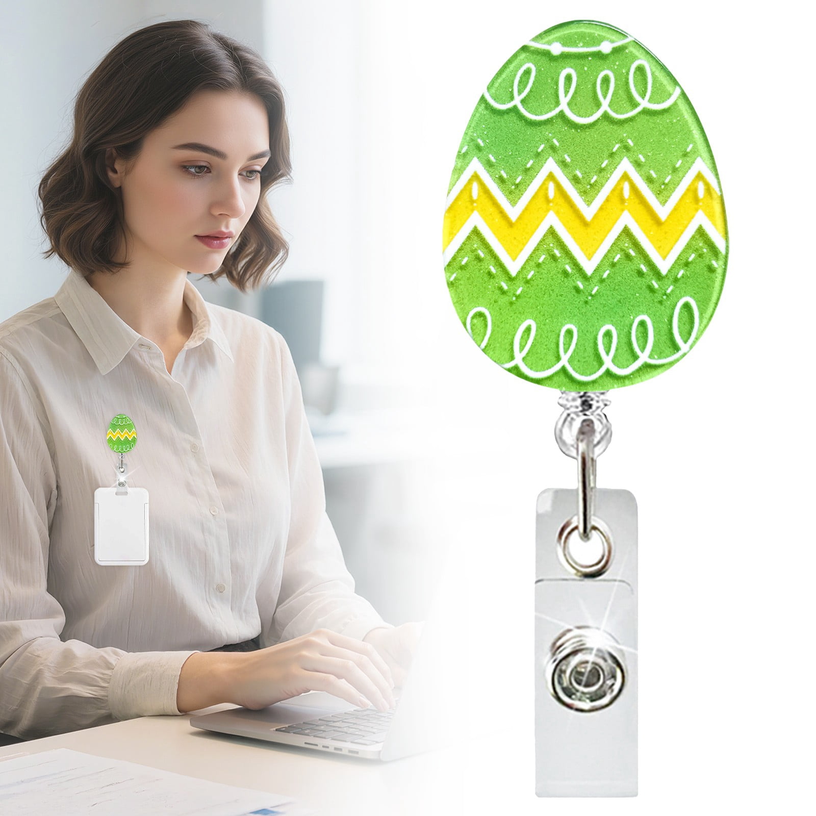 Homesteed Easter Badge Reel Retractable Funny Egg Shaped Badge Holder ...