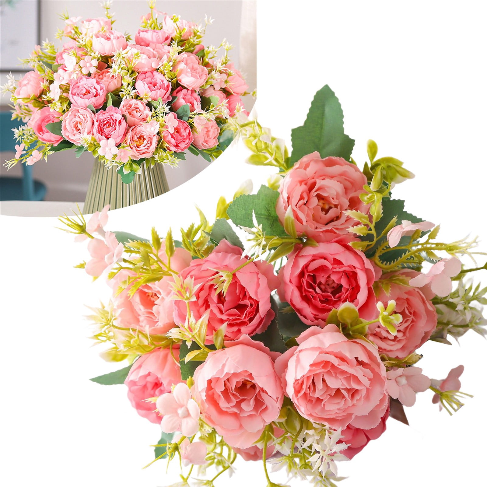 Homesteed Faux Flowers Peony Rose Mixed Bouquet Realistic Artificial ...