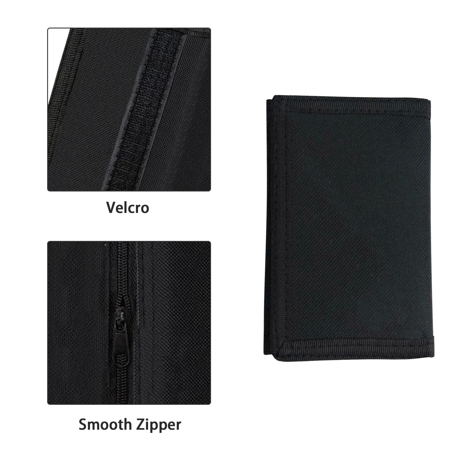 Homesteed Mens Trifold Wallet Slim Black Fabric Wallet with Zipper Card ...