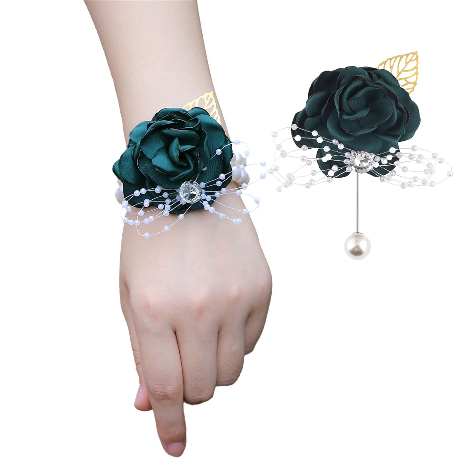 Homesteed Wrist Corsage and Boutonniere Set Artificial Wedding Flowers ...