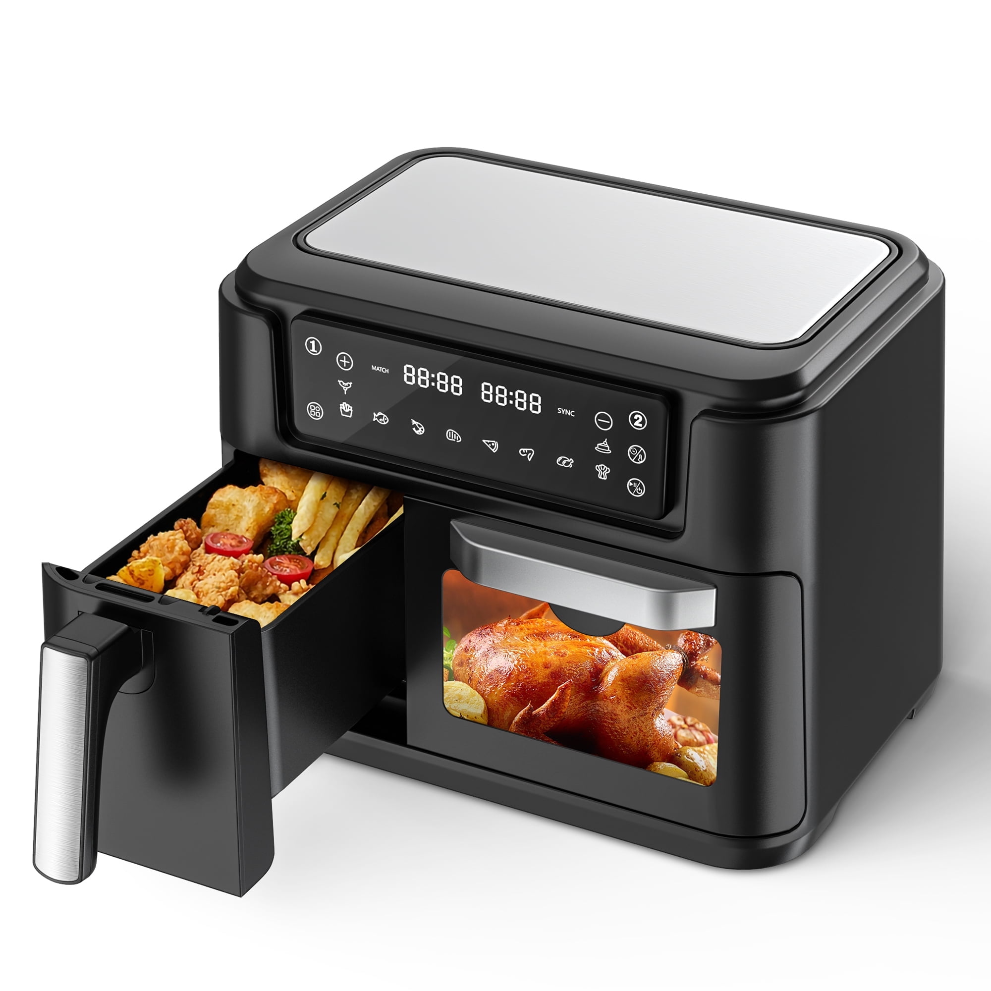 Homester 10-In-1 Dual Air Fryer with 2 Baskets, 10QT XL Digital Window ...