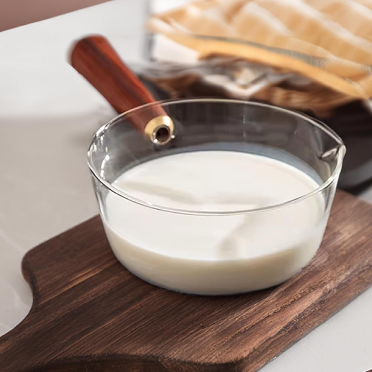 Homestic 1L Borosilicate Glass Sauce Pan with Lid Handle Heat Resistant Gas Stove Induction ...