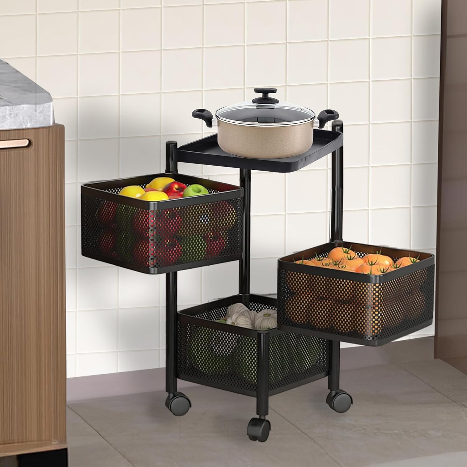 Homestic Storage Rack 3Layer Square Multipurpose Storage Trolley with ...