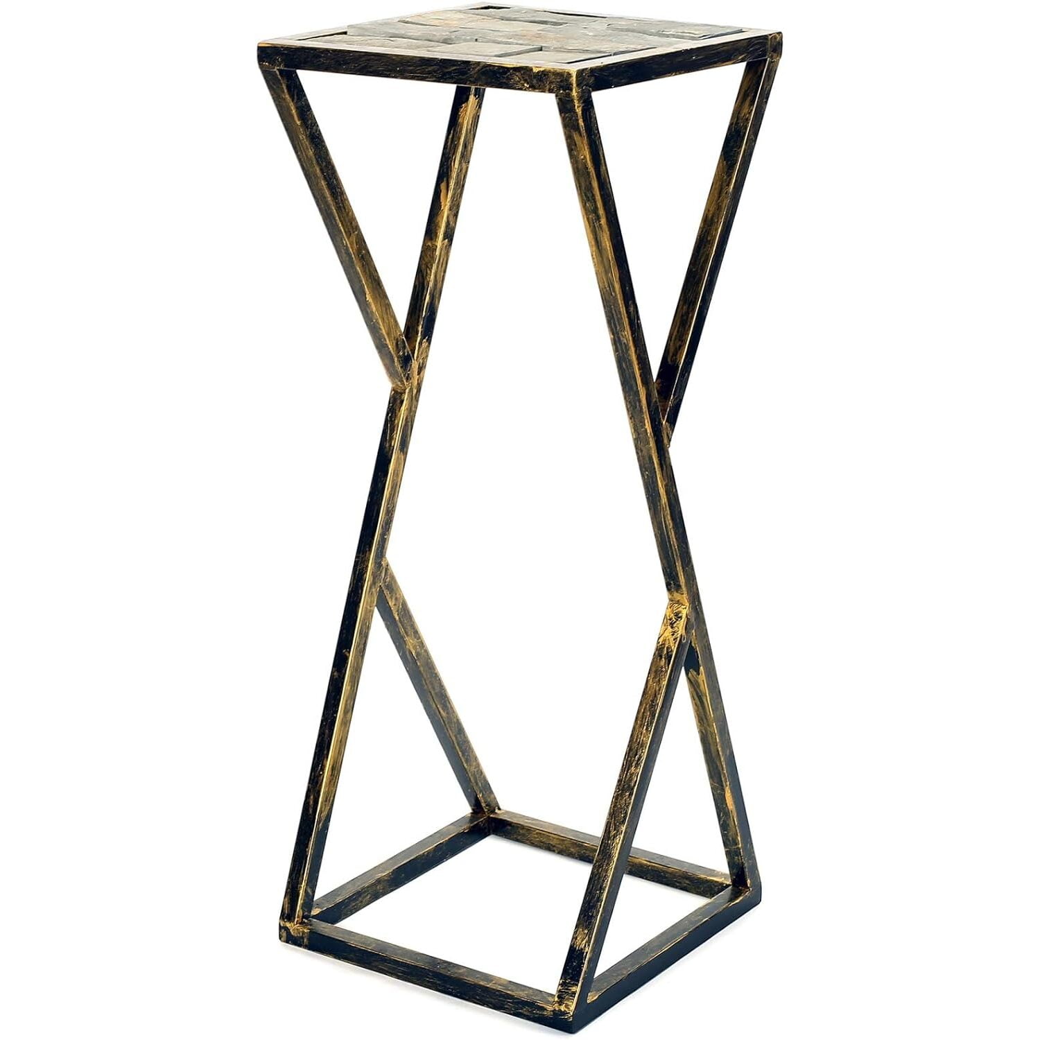 Homestock African Artifacts 31.2" Grey Stone Slab Black / Gold Plant ...