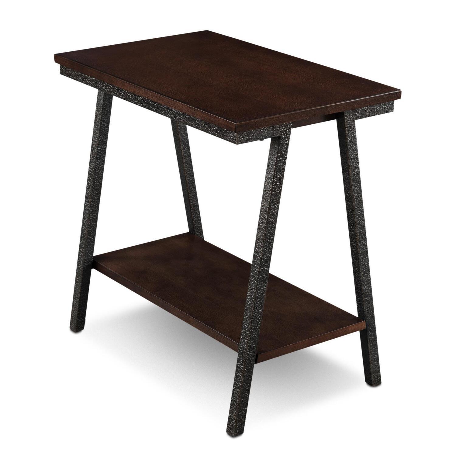 Homestock African Artifacts Narrow Side Table With Shelf, Walnut And ...
