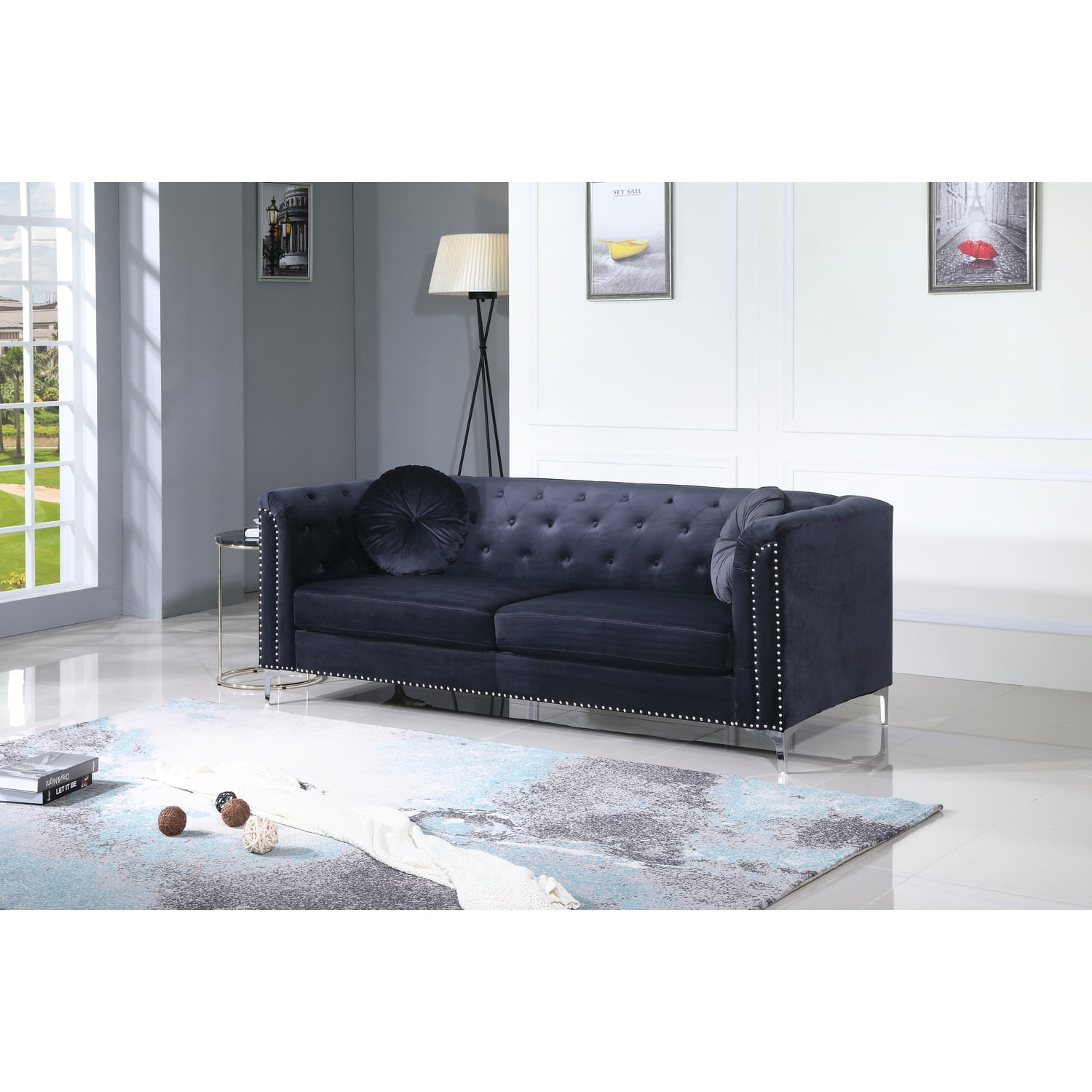 African Sofa - Velvet Tufted Couch with Chrome Legs & Pillows - Walmart.com