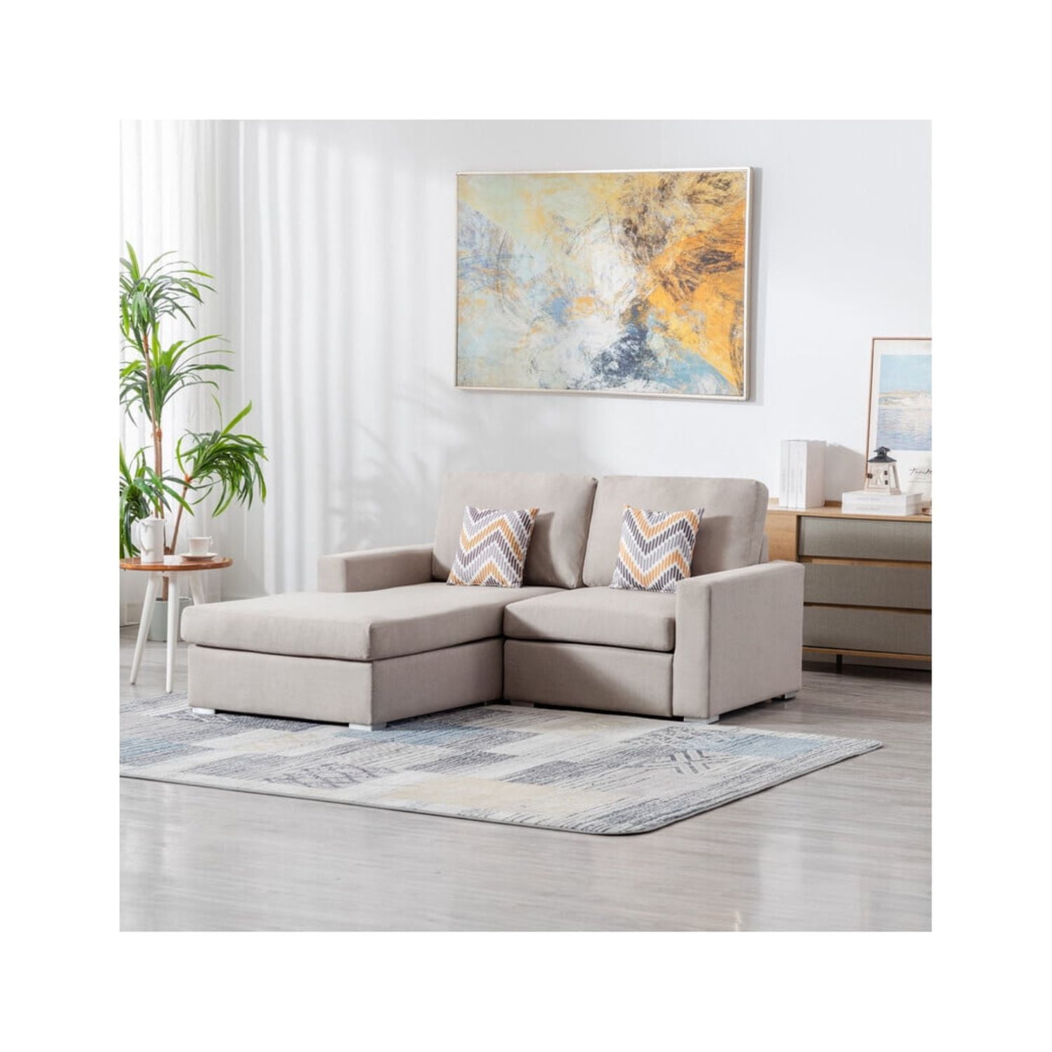 Homestock African Artistry Beige Linen Fabric 2-Seater Reversible Sofa ...