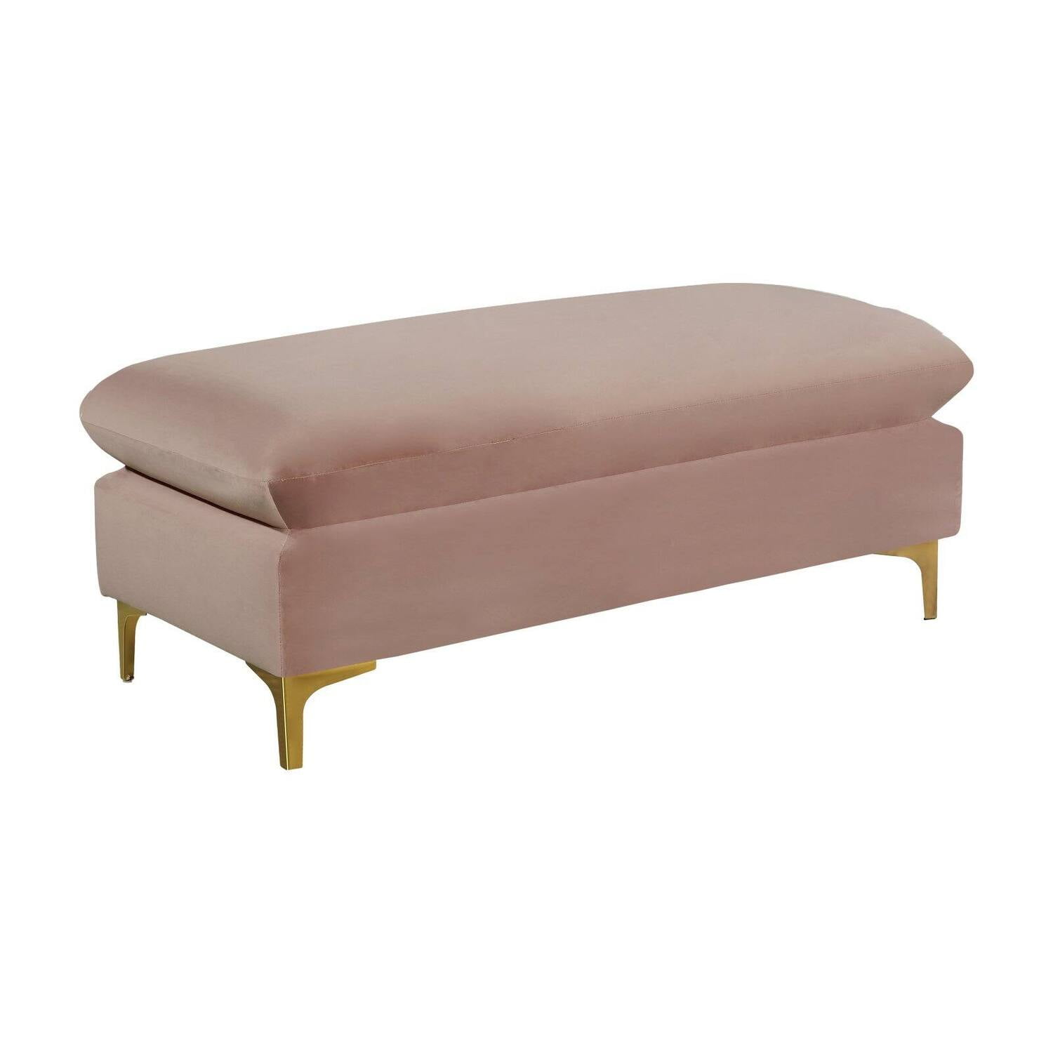 Velvet Ottoman Bench Pink - Upholstered Footrest Stool with Gold or ...