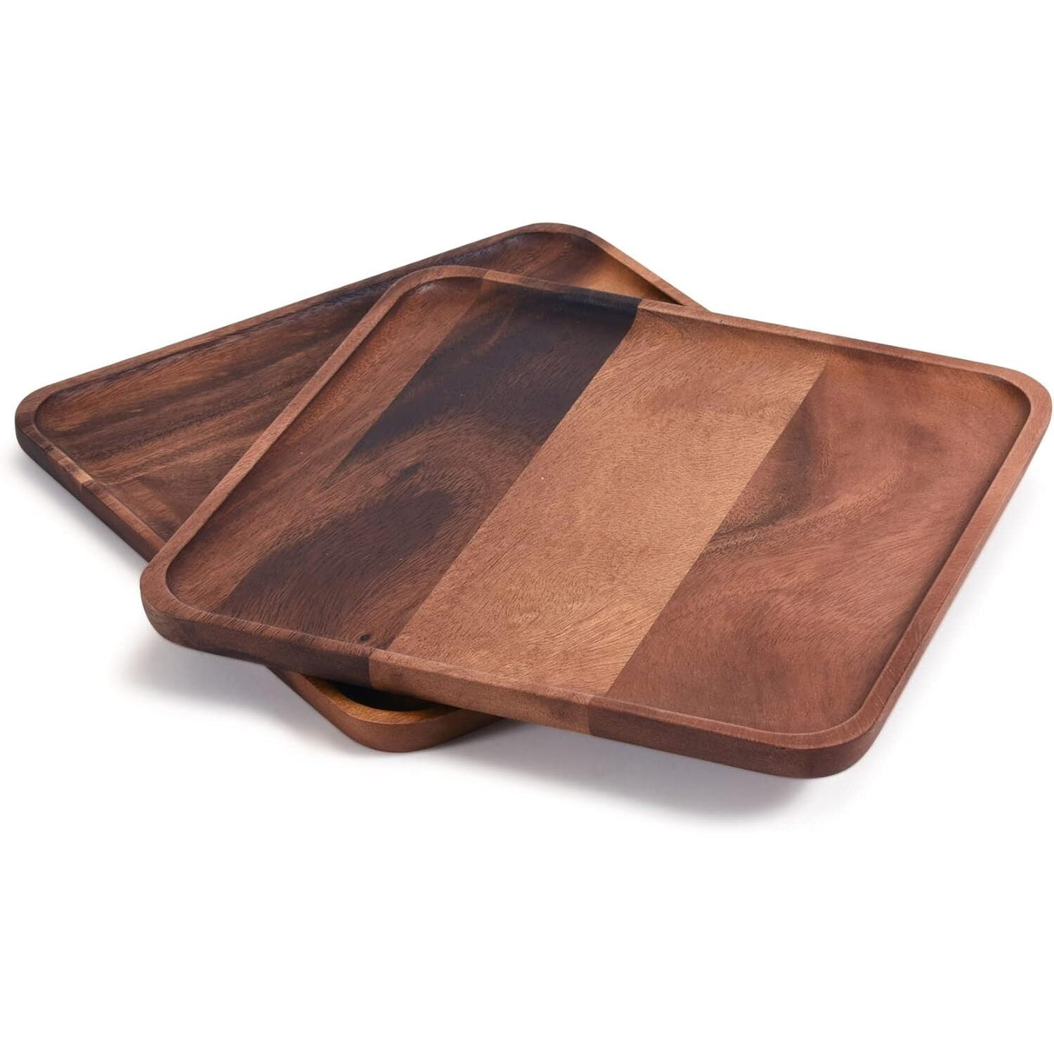 Acacia Wood Square Plates Set - 11 Inch Serving Dishes - 2 Piece ...