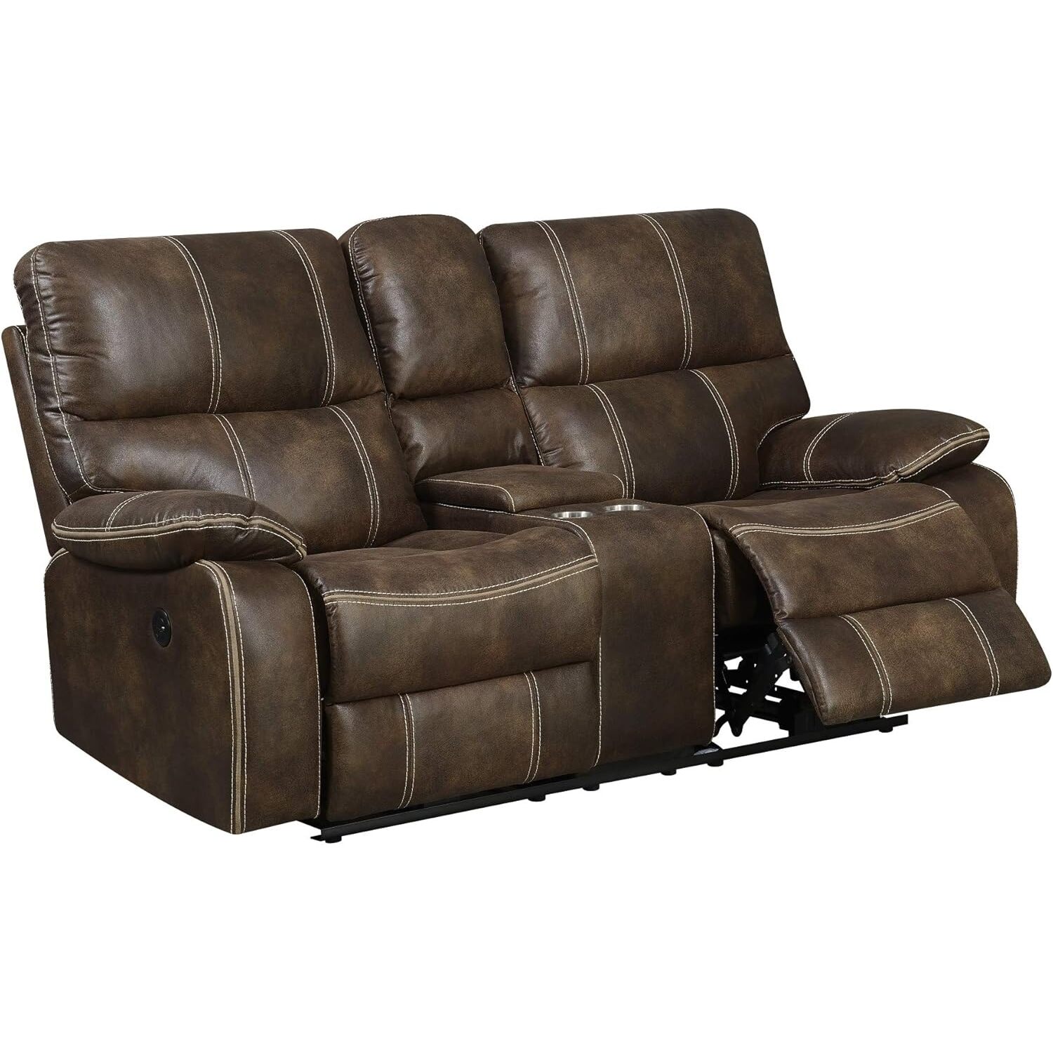 Homestock Antique Dark Brown Reclining Loveseat With Dual Recliners ...