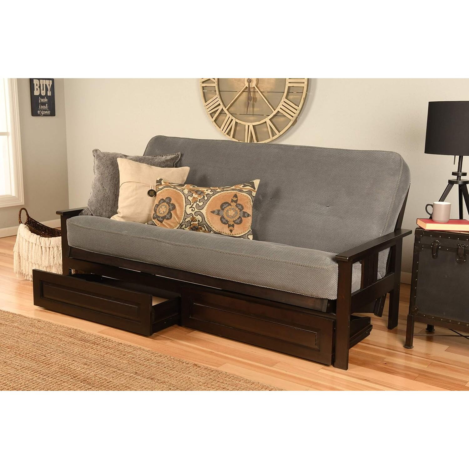 Homestock Modern Minimalism Wooden Futon Frame Set in Espresso Finish ...